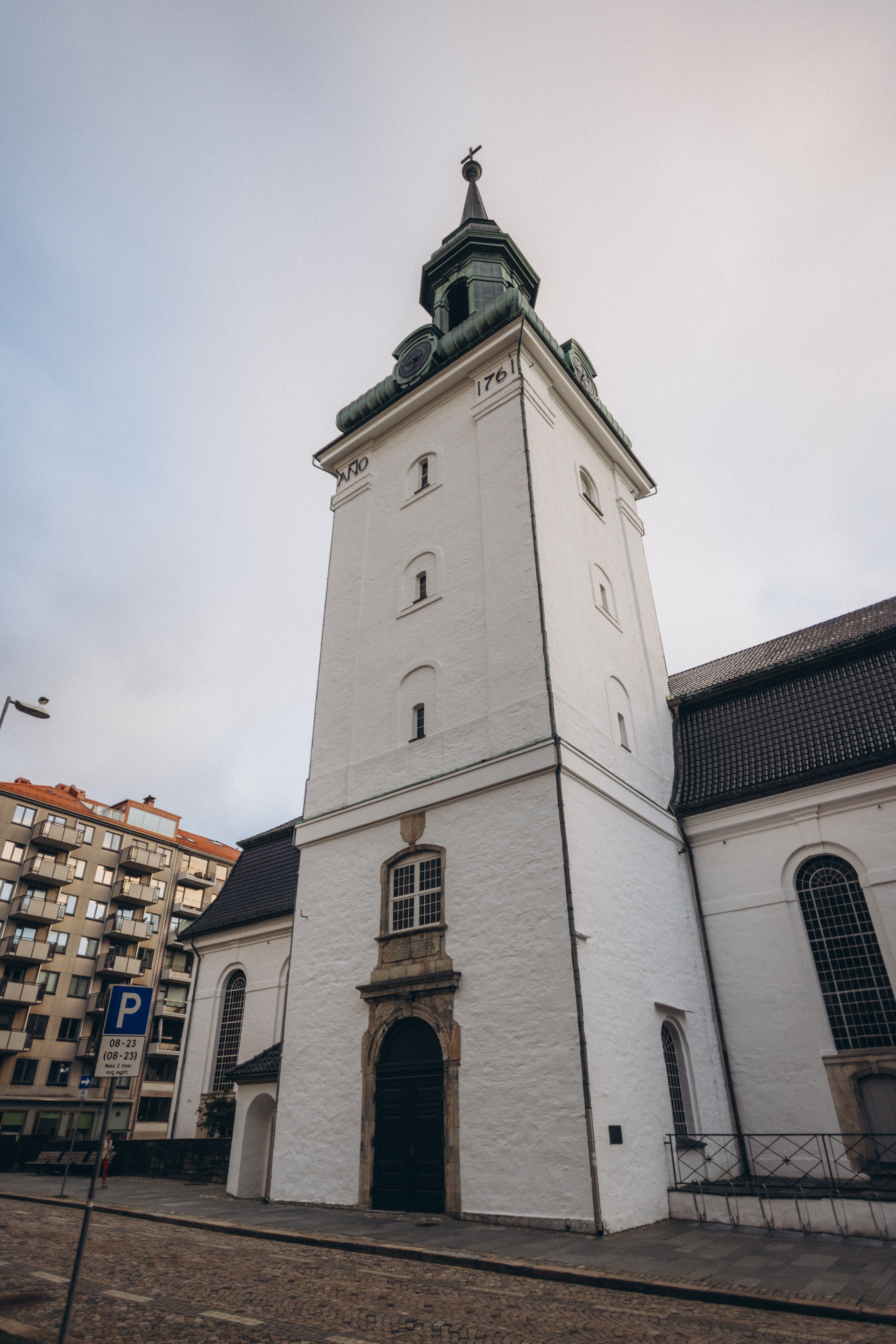 Historic White Church with Tower against Blue Sky · Free Stock Photo
