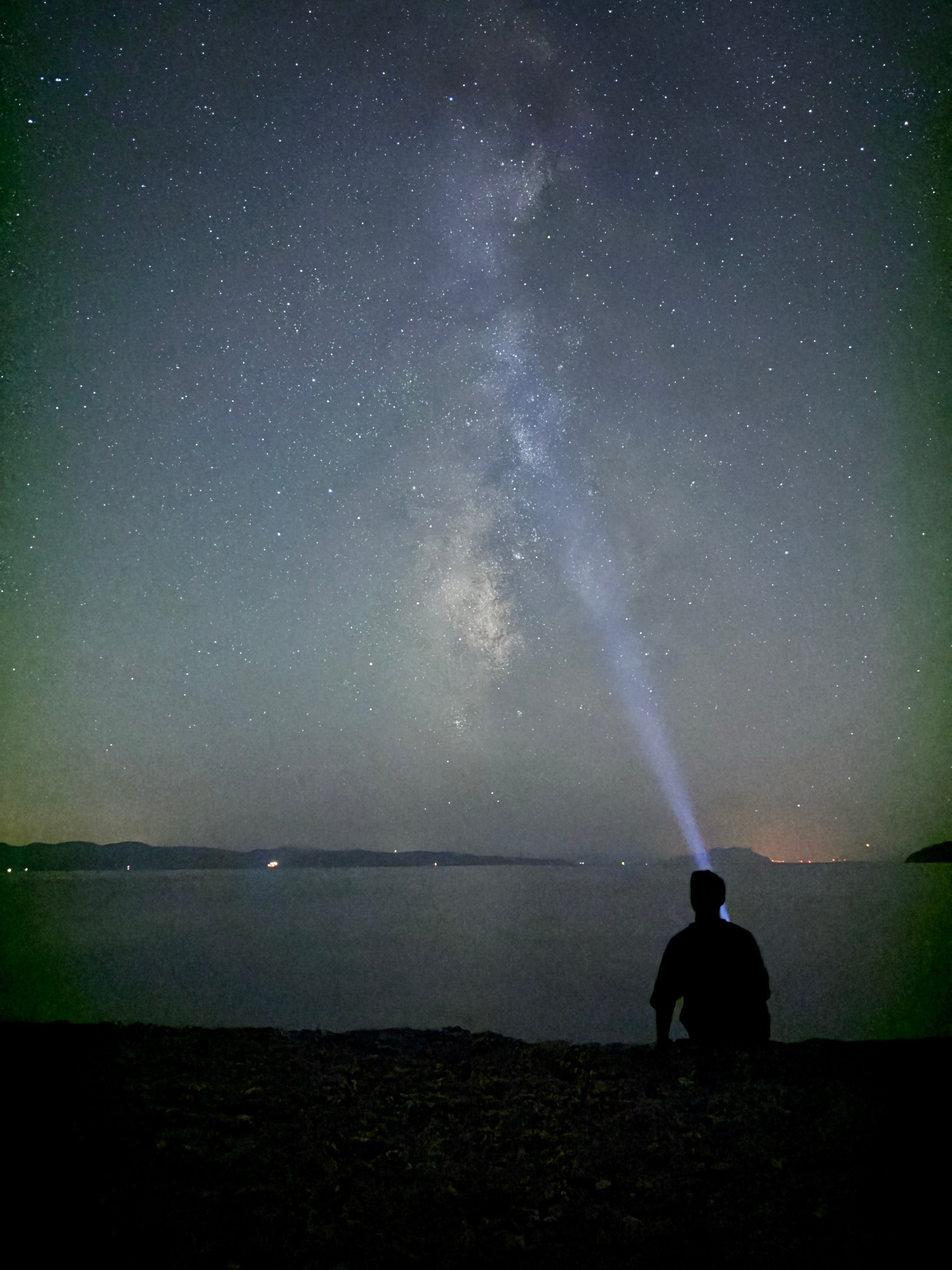 Silhouette Stargazer Under the Milky Way at Night · Free Stock Photo