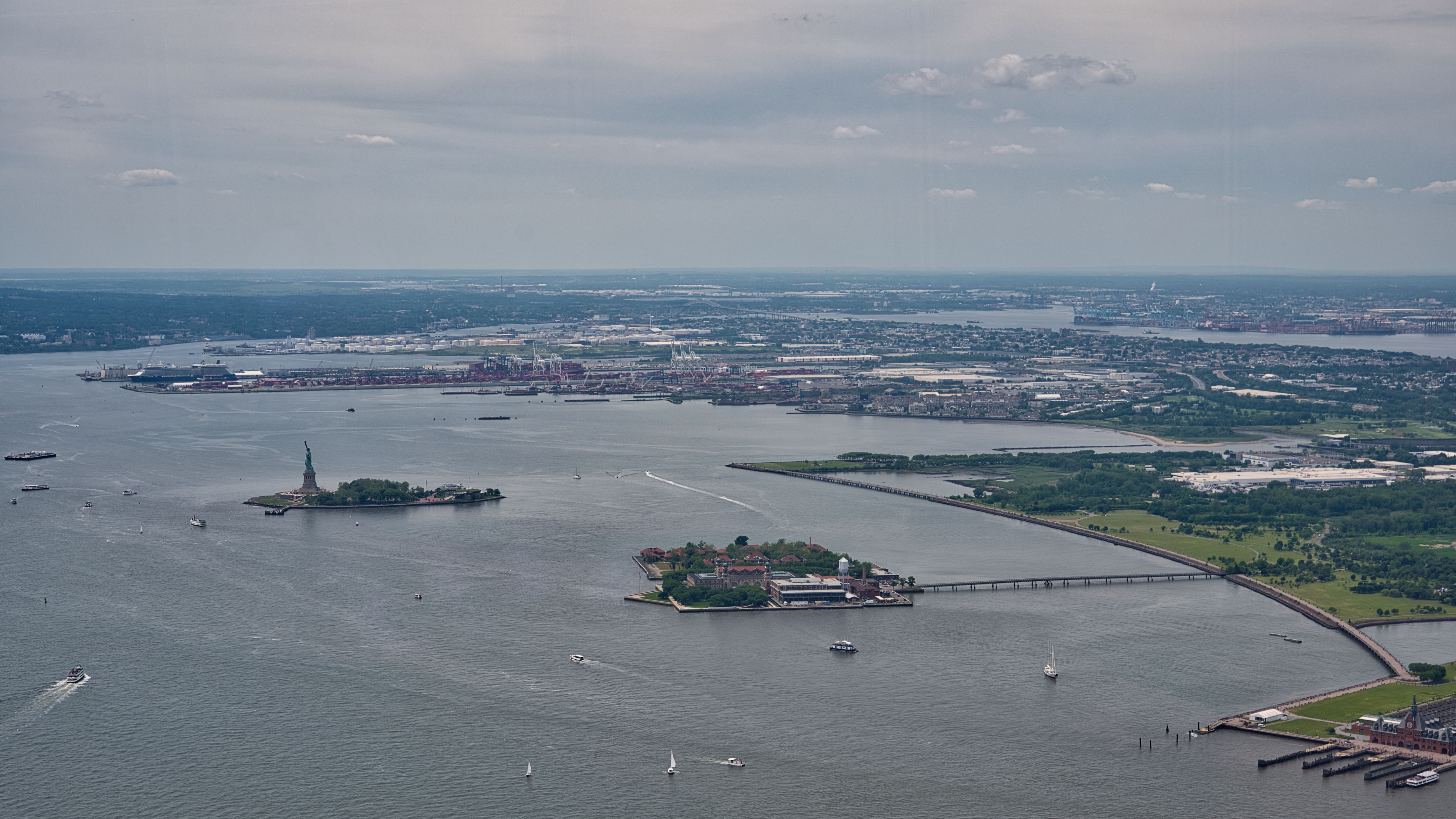 Aerial View of Statue of Liberty and New York Harbor · Free Stock Photo