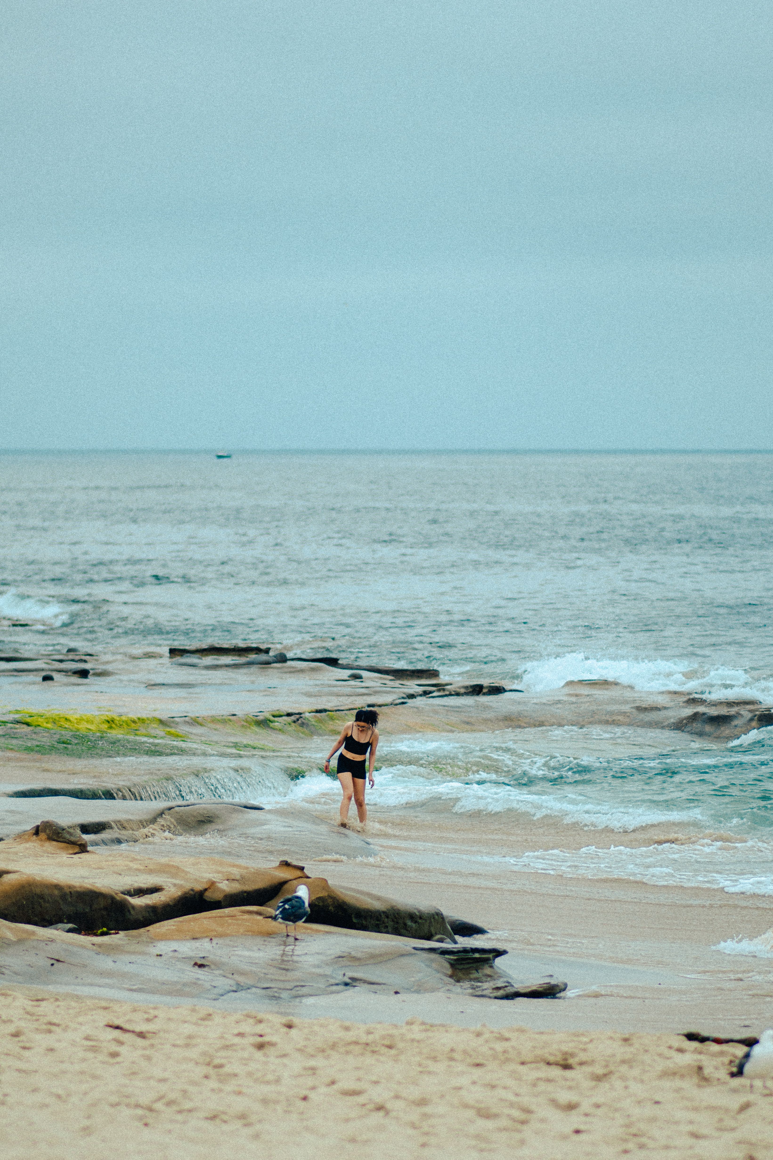 Woman Walking on Rocky San Diego Beach · Free Stock Photo