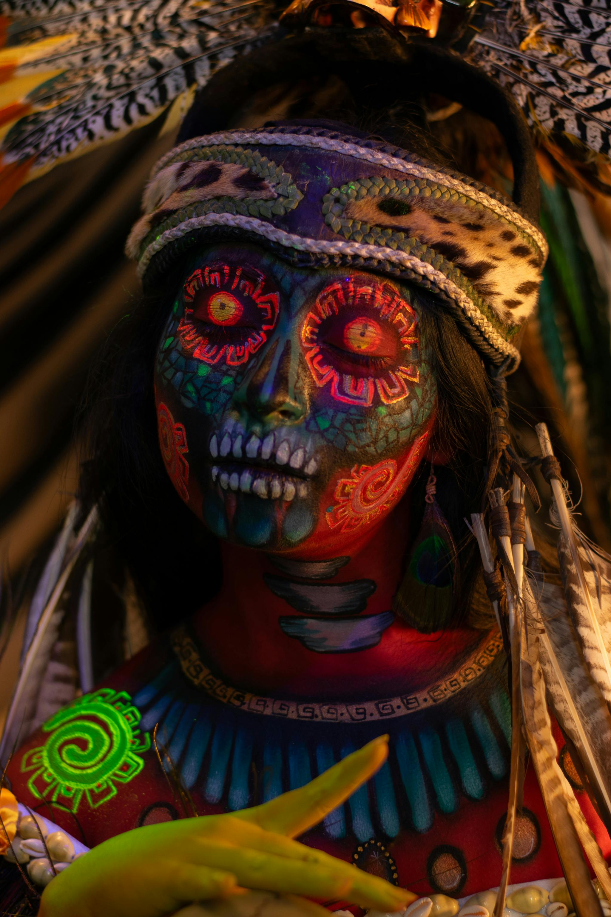 Man Wearing Traditional Aztec Costume and Body Paint · Free Stock Photo
