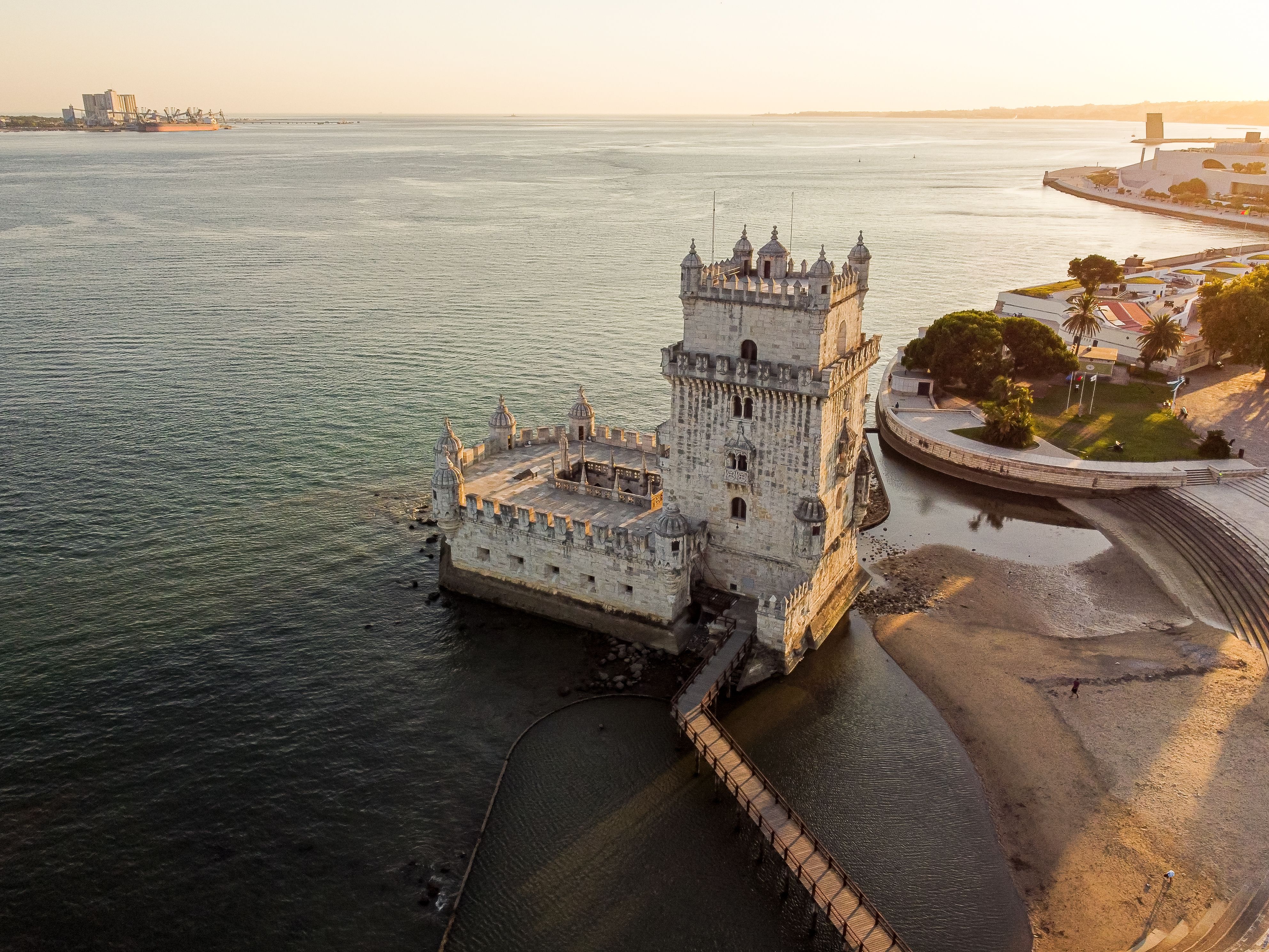Aerial View of Belém Tower in Lisbon at Sunset · Free Stock Photo