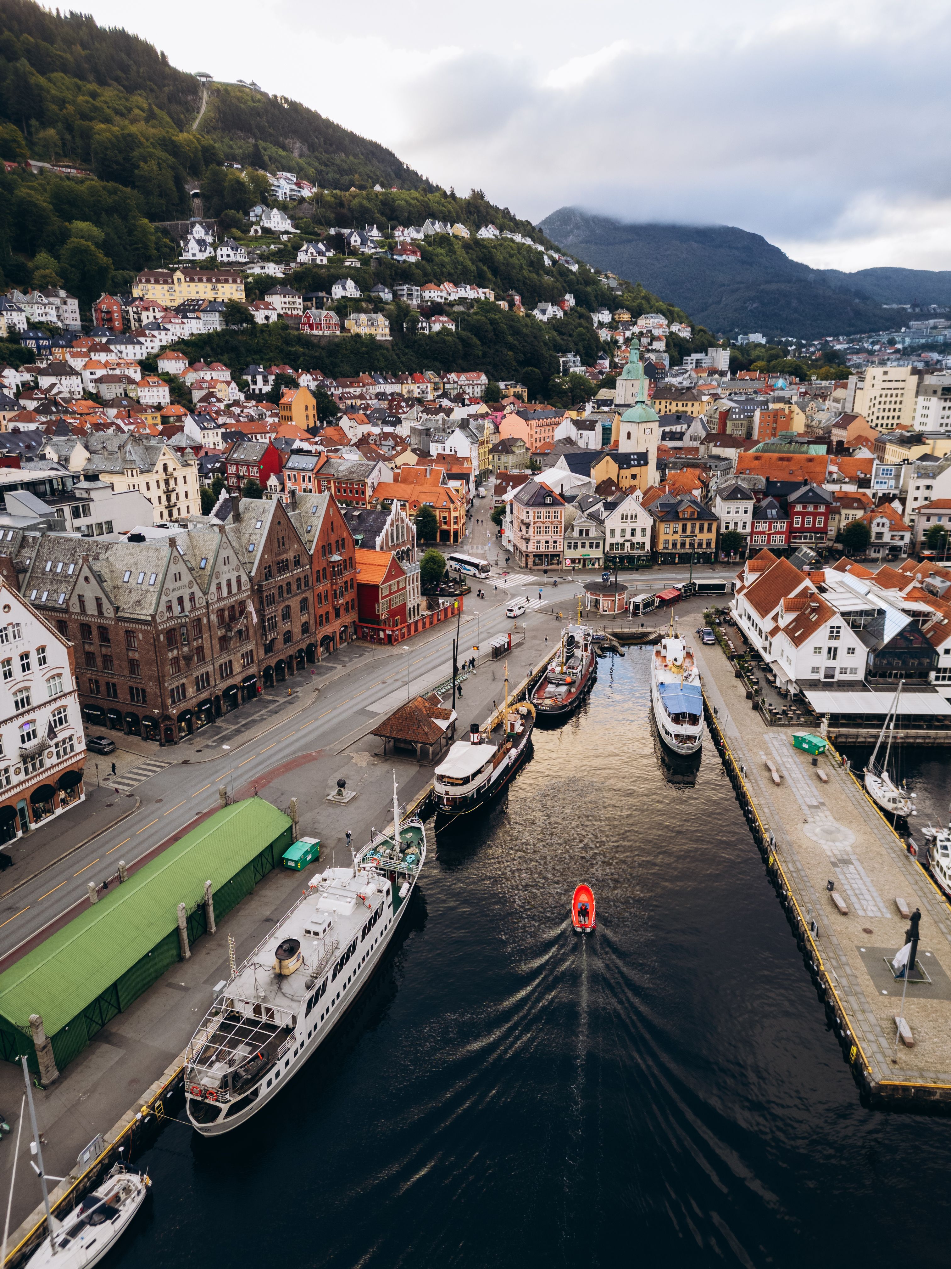 Aerial View of Bergen Harbor in Norway · Free Stock Photo