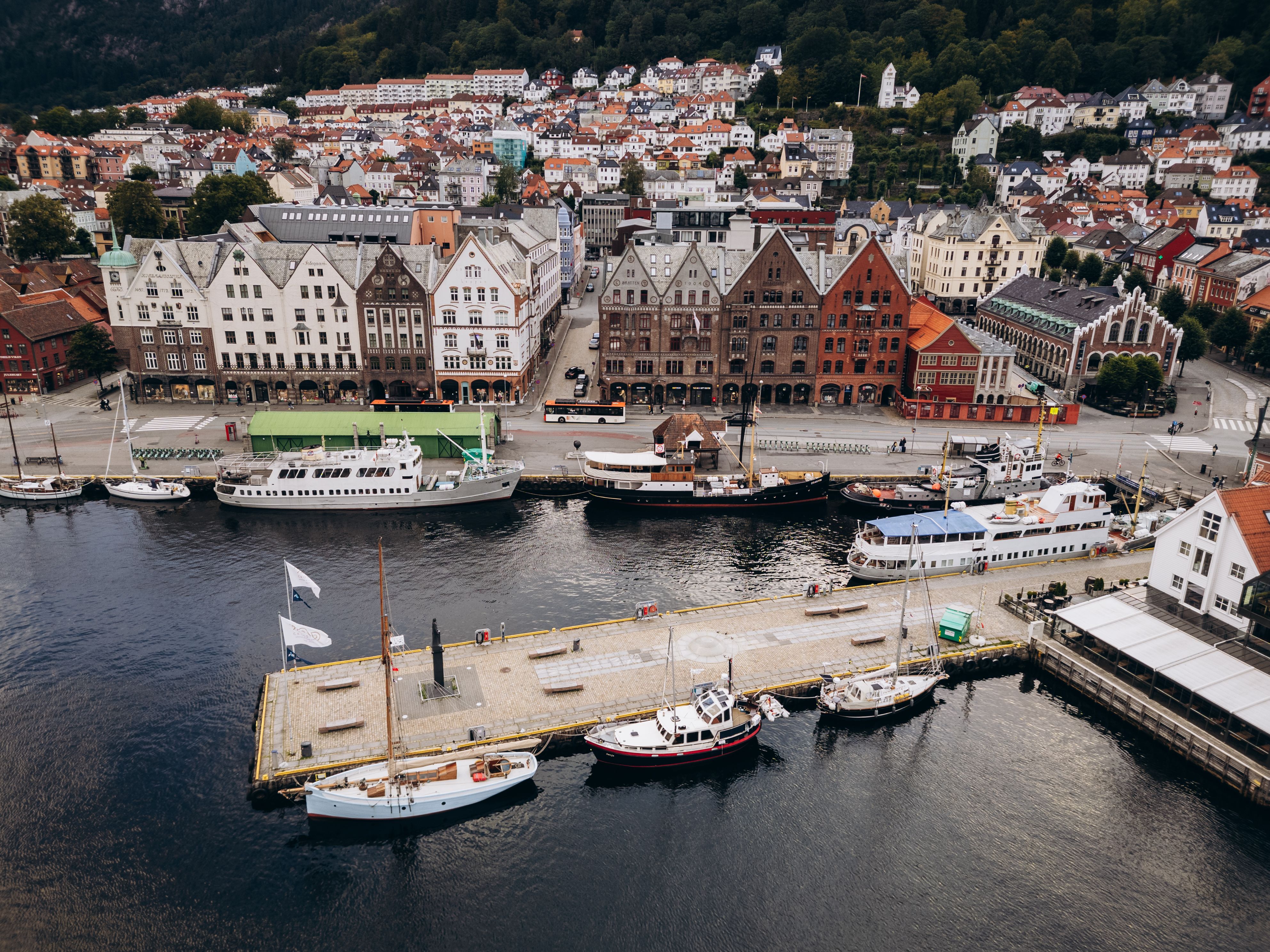 Aerial View of Bergen Harbor in Norway · Free Stock Photo