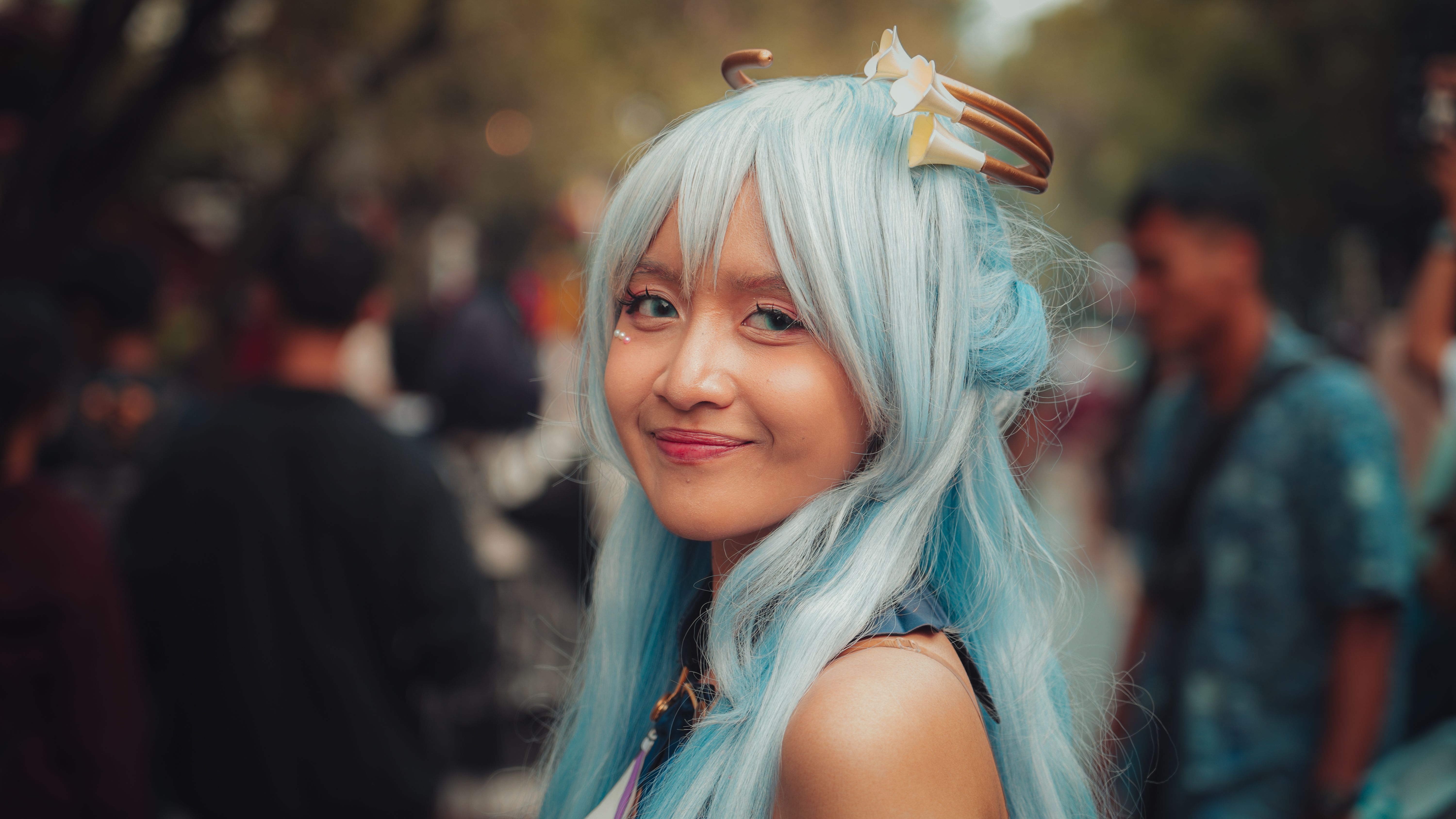 Cosplayer with Blue Hair in Outdoor Setting · Free Stock Photo