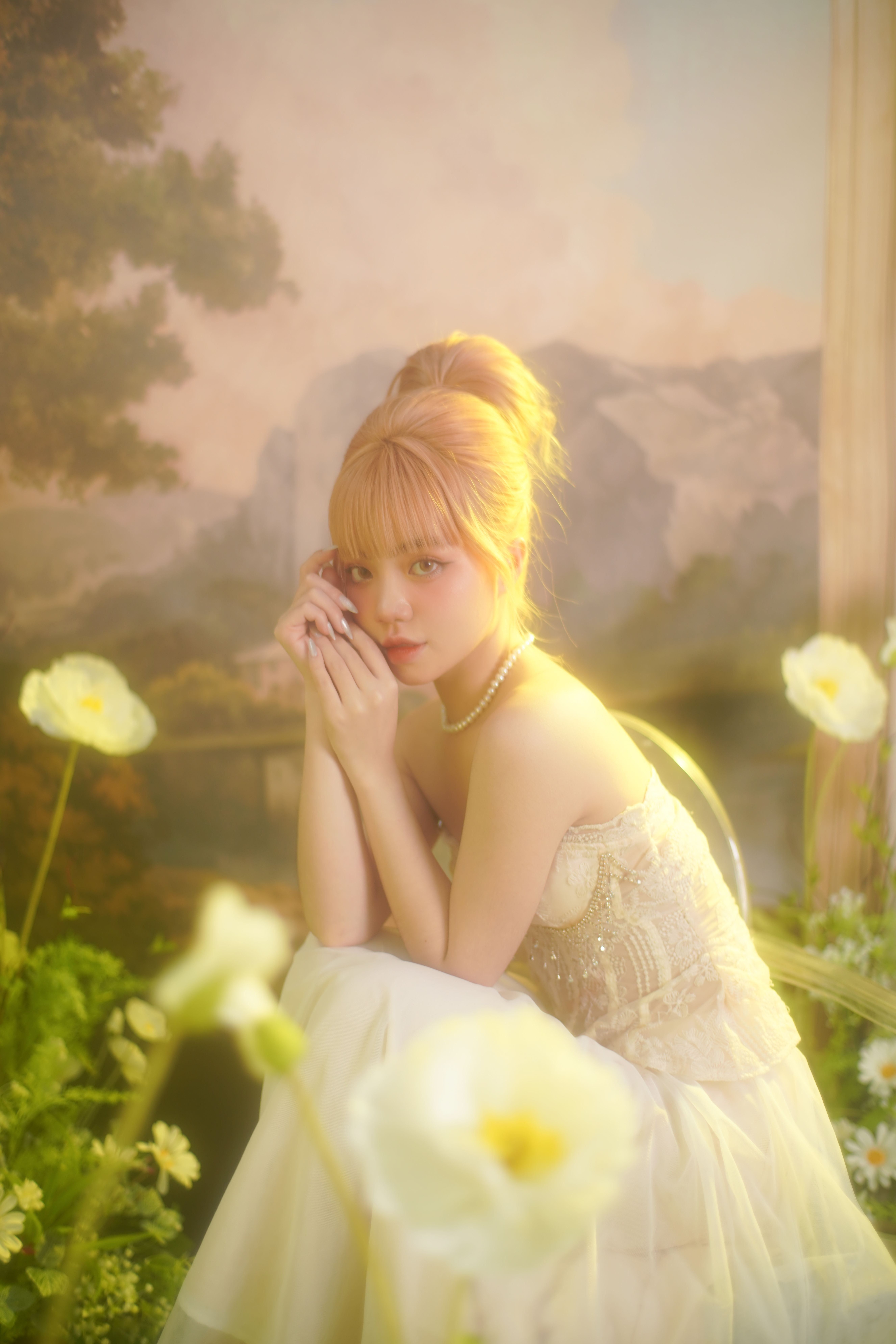 Dreamy Female Portrait with Floral Background · Free Stock Photo