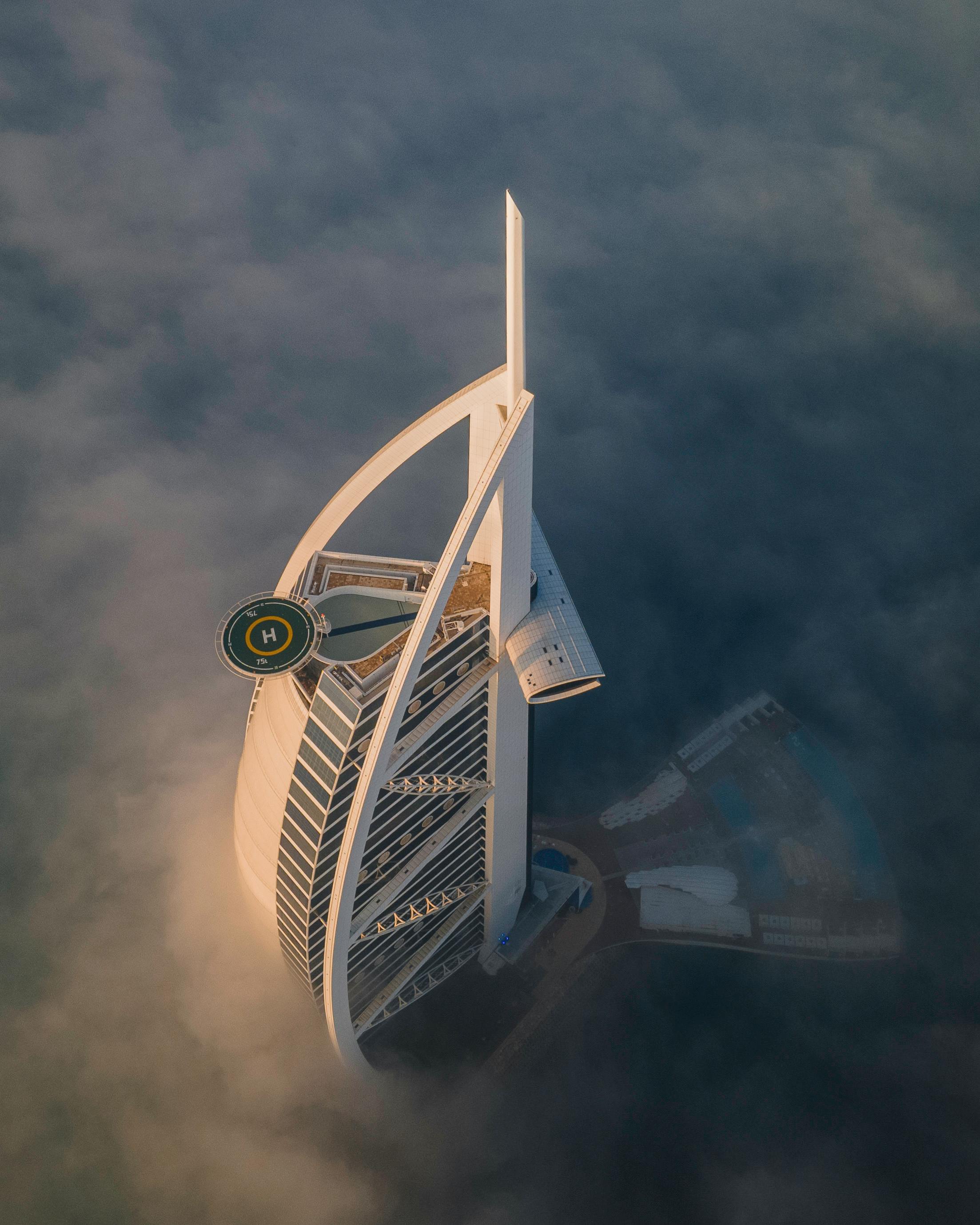 Aerial View of Burj Al Arab in Misty Dubai · Free Stock Photo