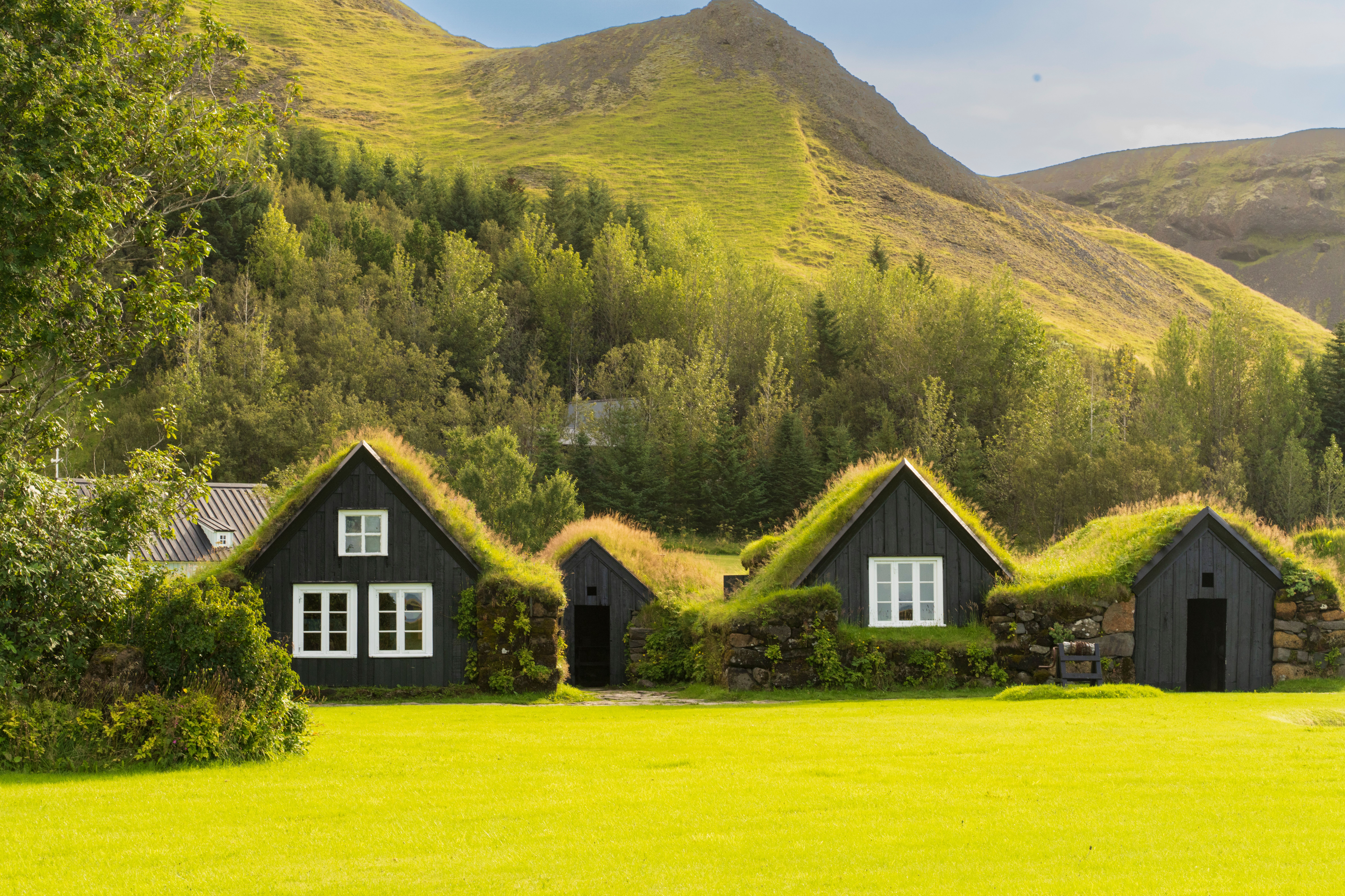 Charming Icelandic Turf Houses in Lush Landscape · Free Stock Photo