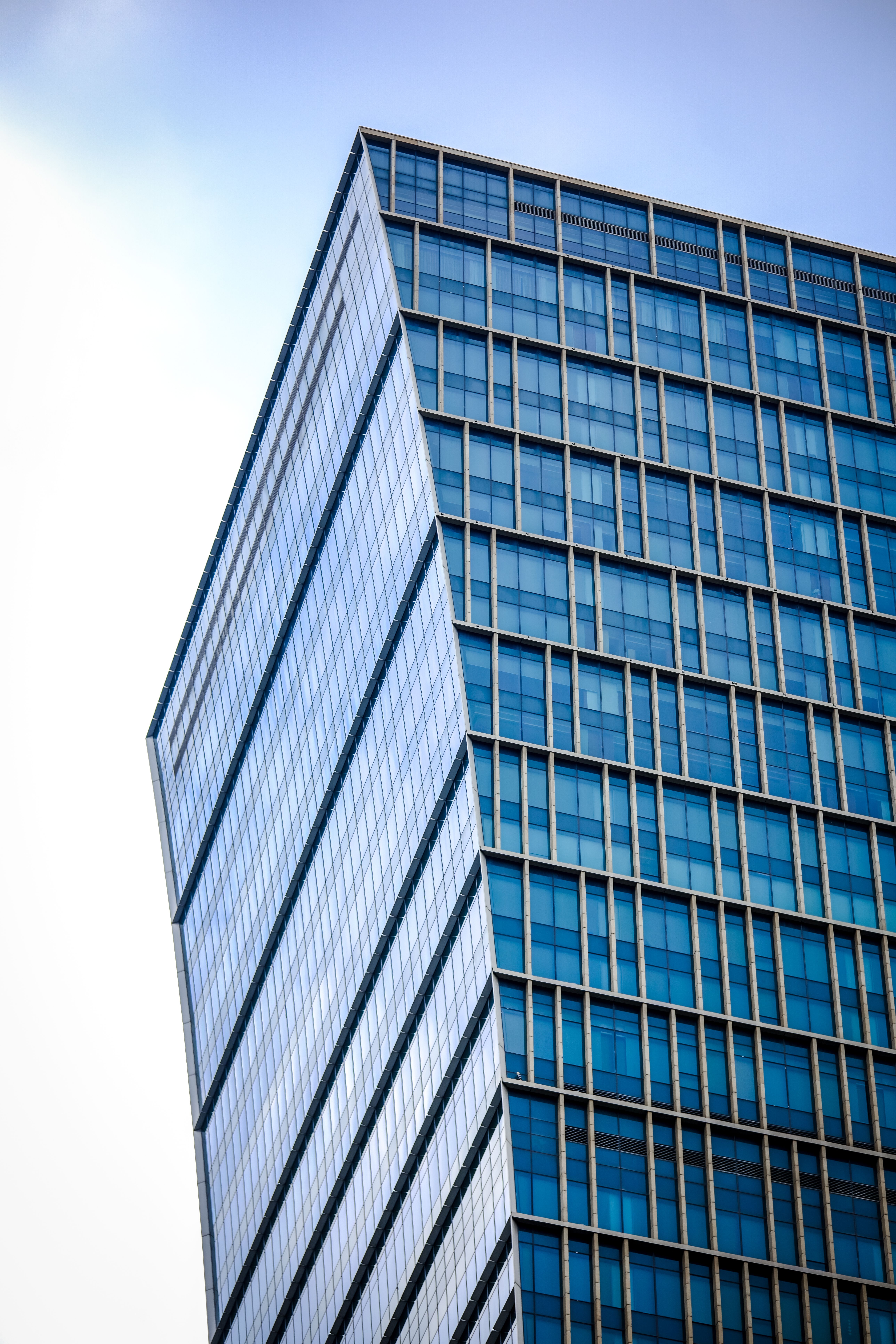 Fish Eye View Photo of Glass High Story Building over White Cloudy Sky ...