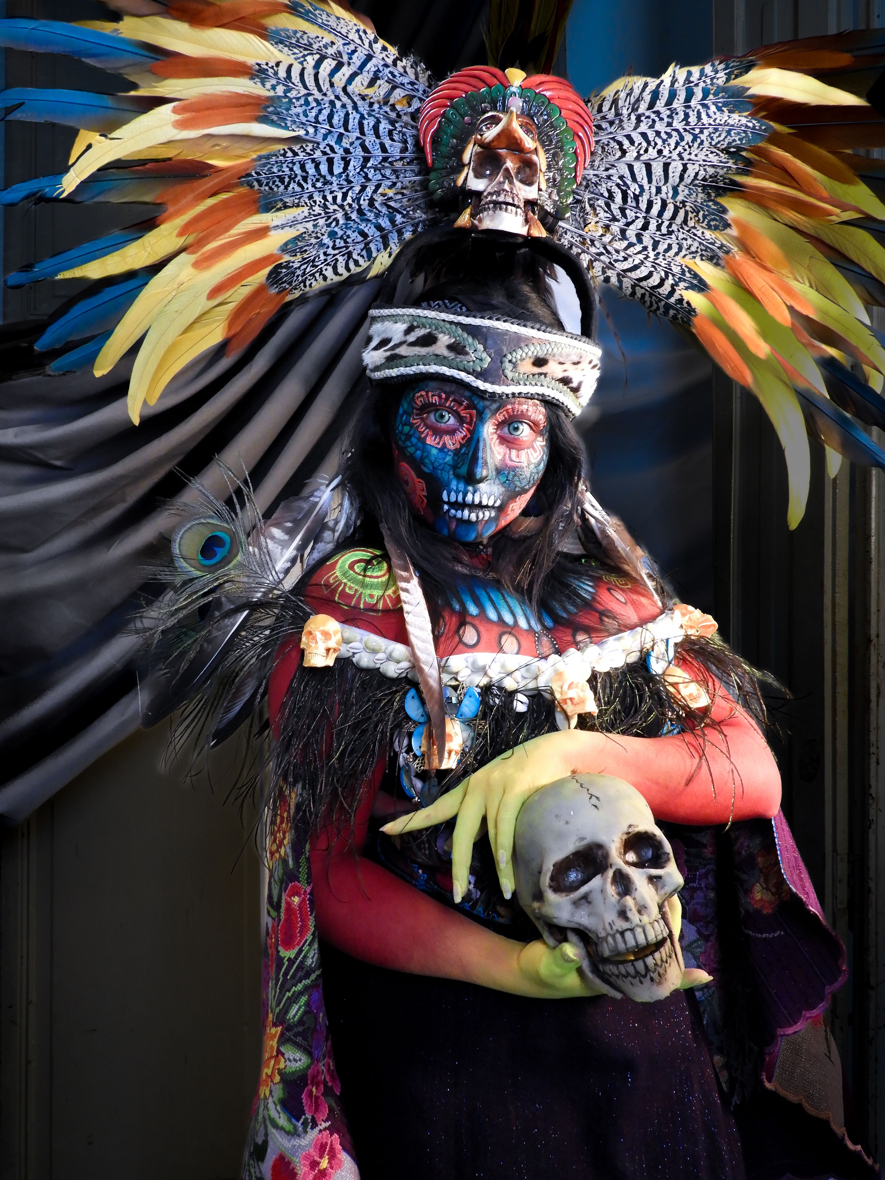 Vibrant Indigenous Costume Portrait with Skull · Free Stock Photo