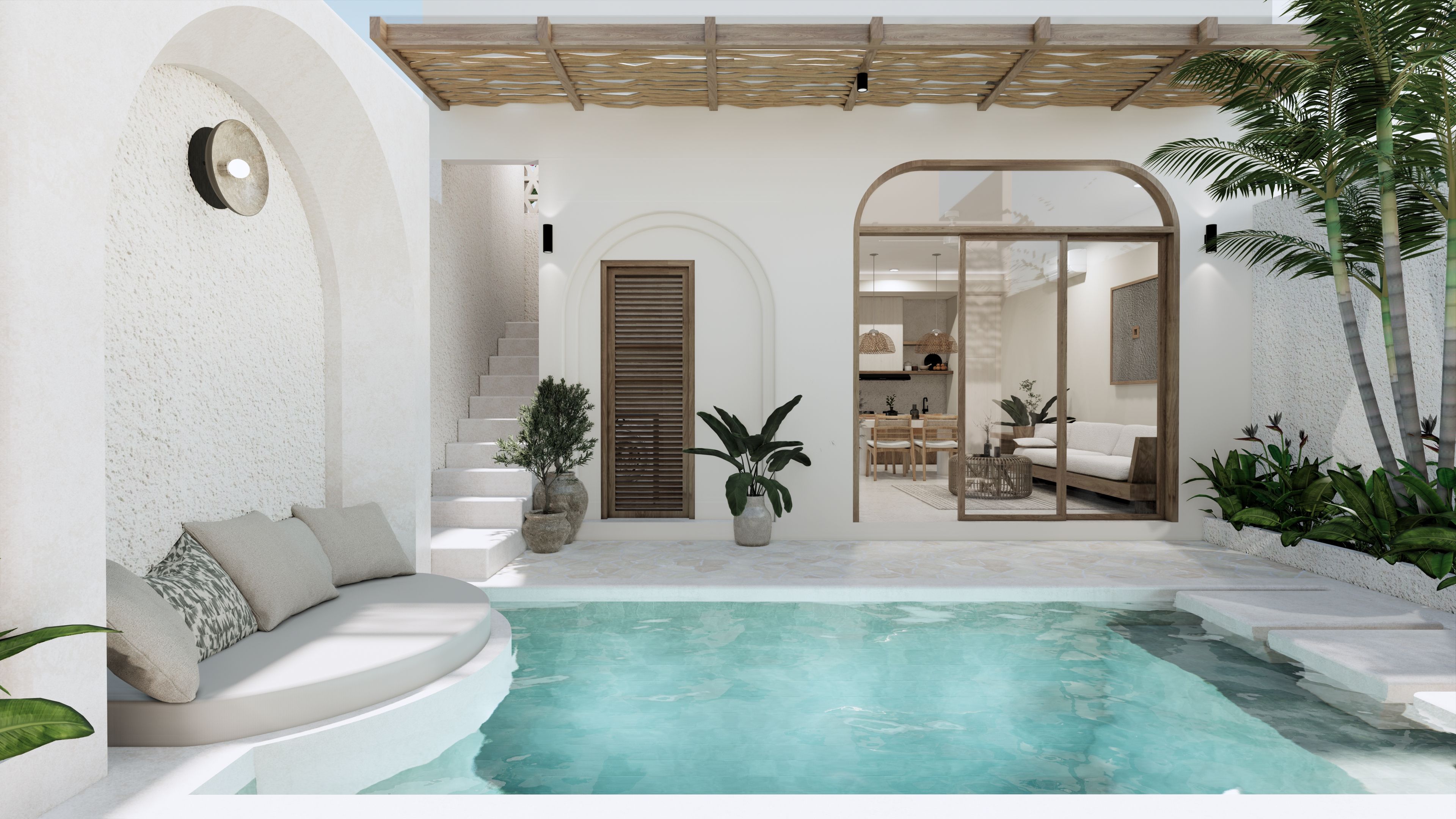 Stylish exterior of resort house patio · Free Stock Photo