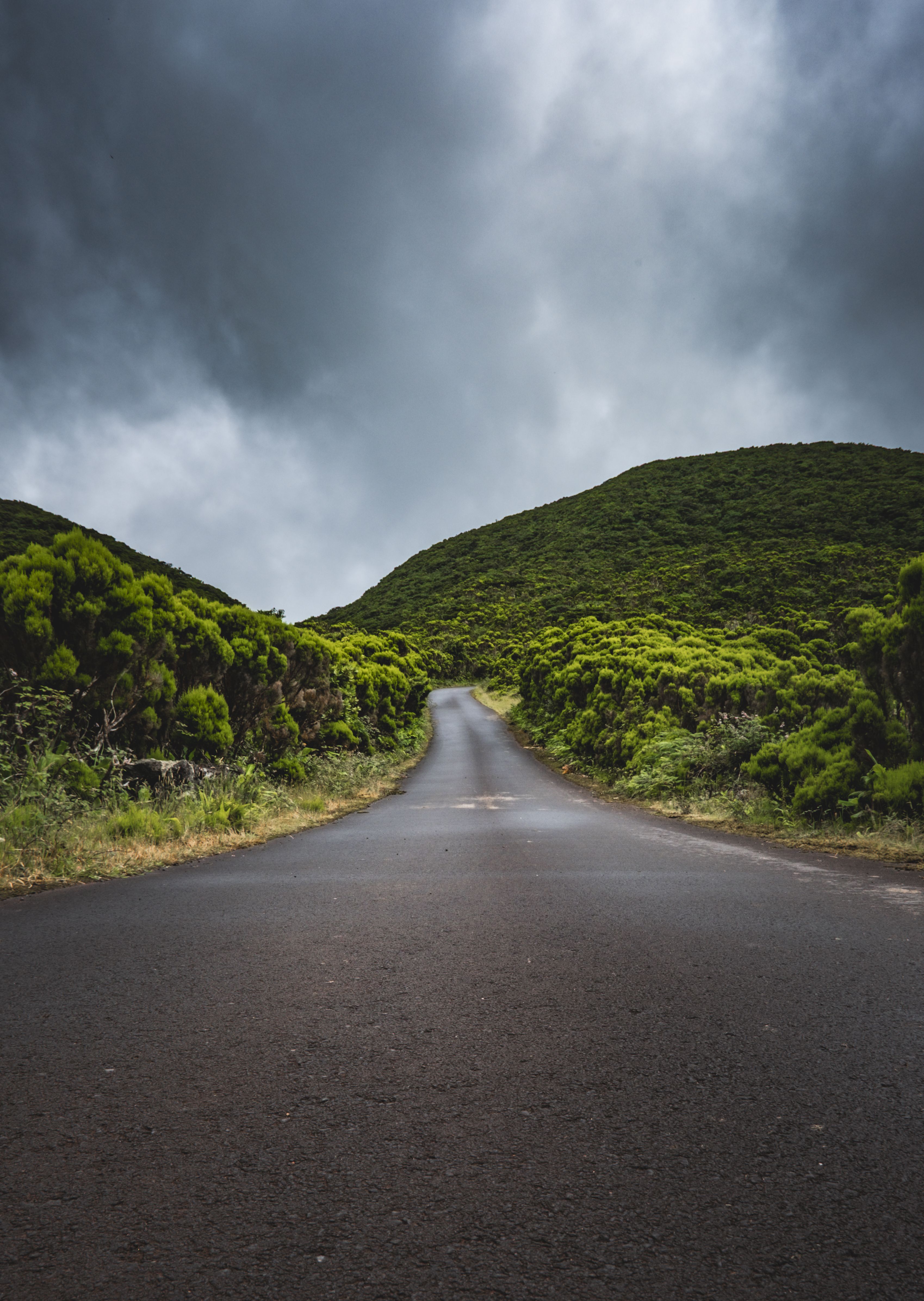 Dramatic Road Leading to Green Hills Under Stormy Sky · Free Stock Photo