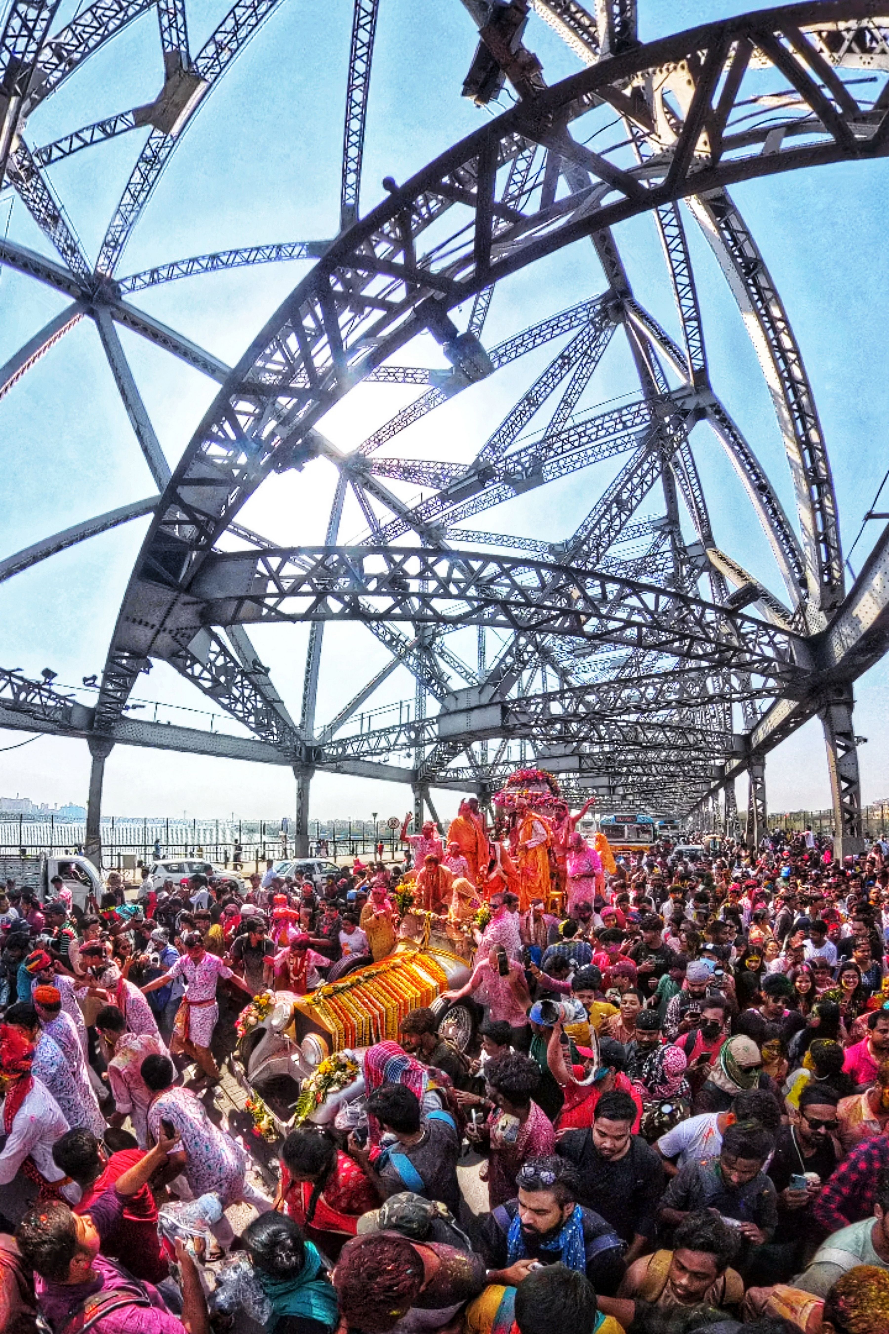 Vibrant Festival Celebration on Howrah Bridge · Free Stock Photo