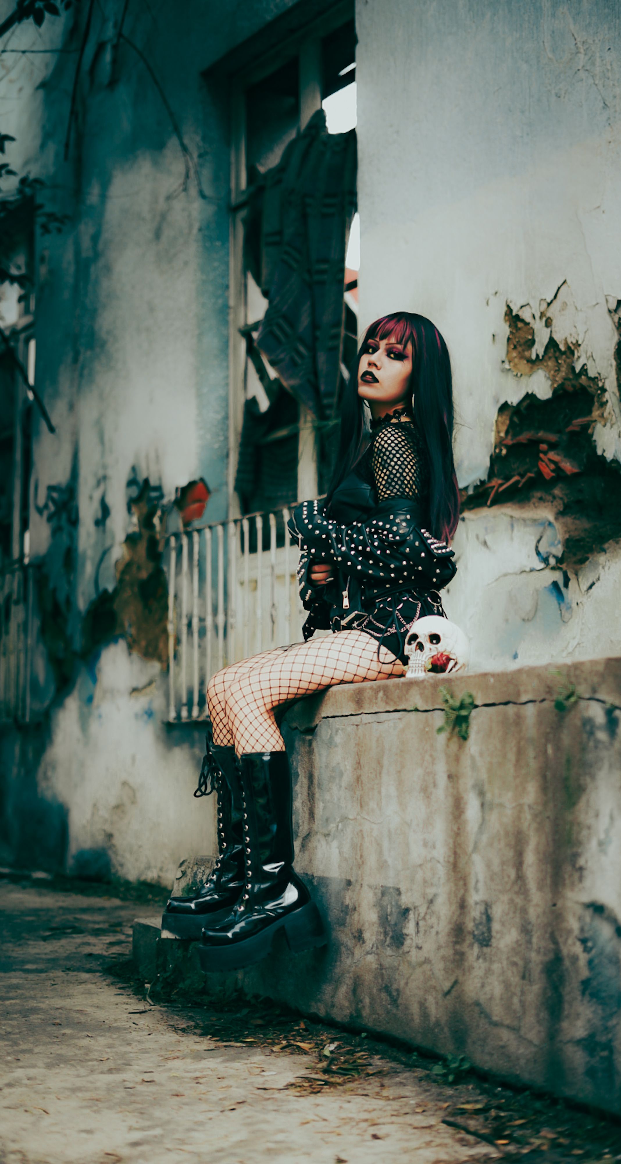 Free Edgy goth style portrait in a dilapidated building with intense ...