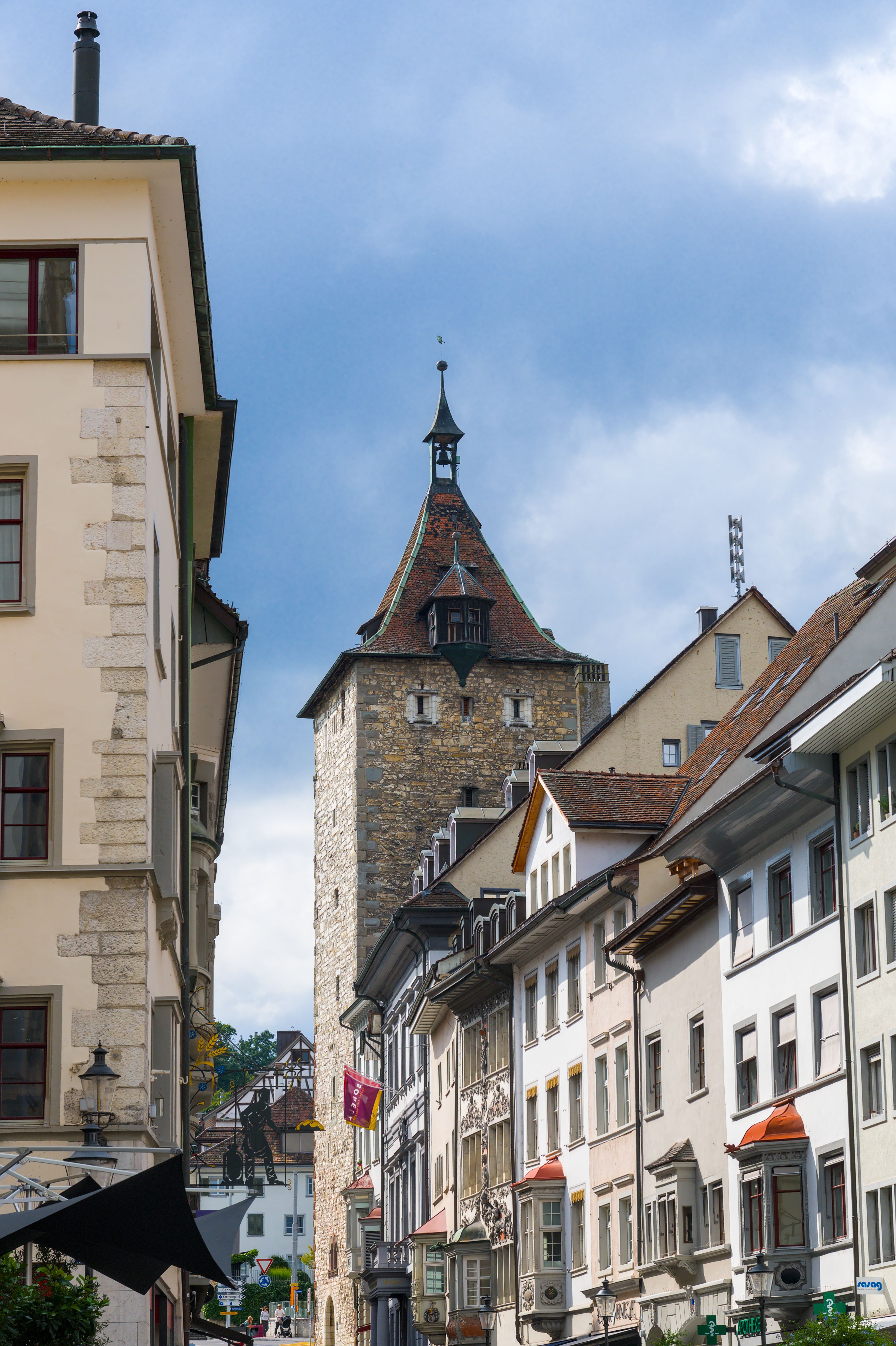 Medieval Tower in Scenic Swiss Street · Free Stock Photo