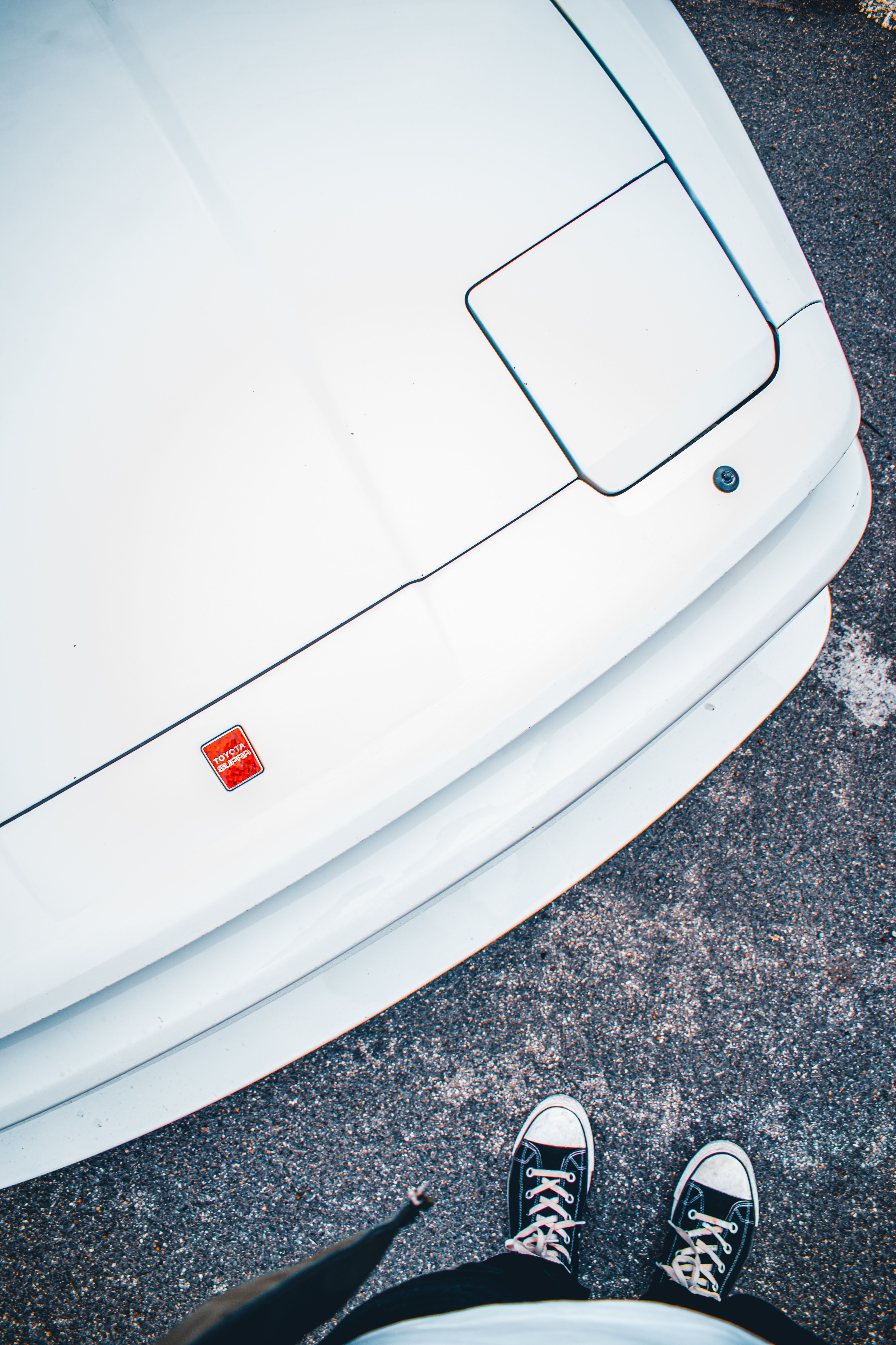 Overhead View of White Classic Sports Car Front · Free Stock Photo