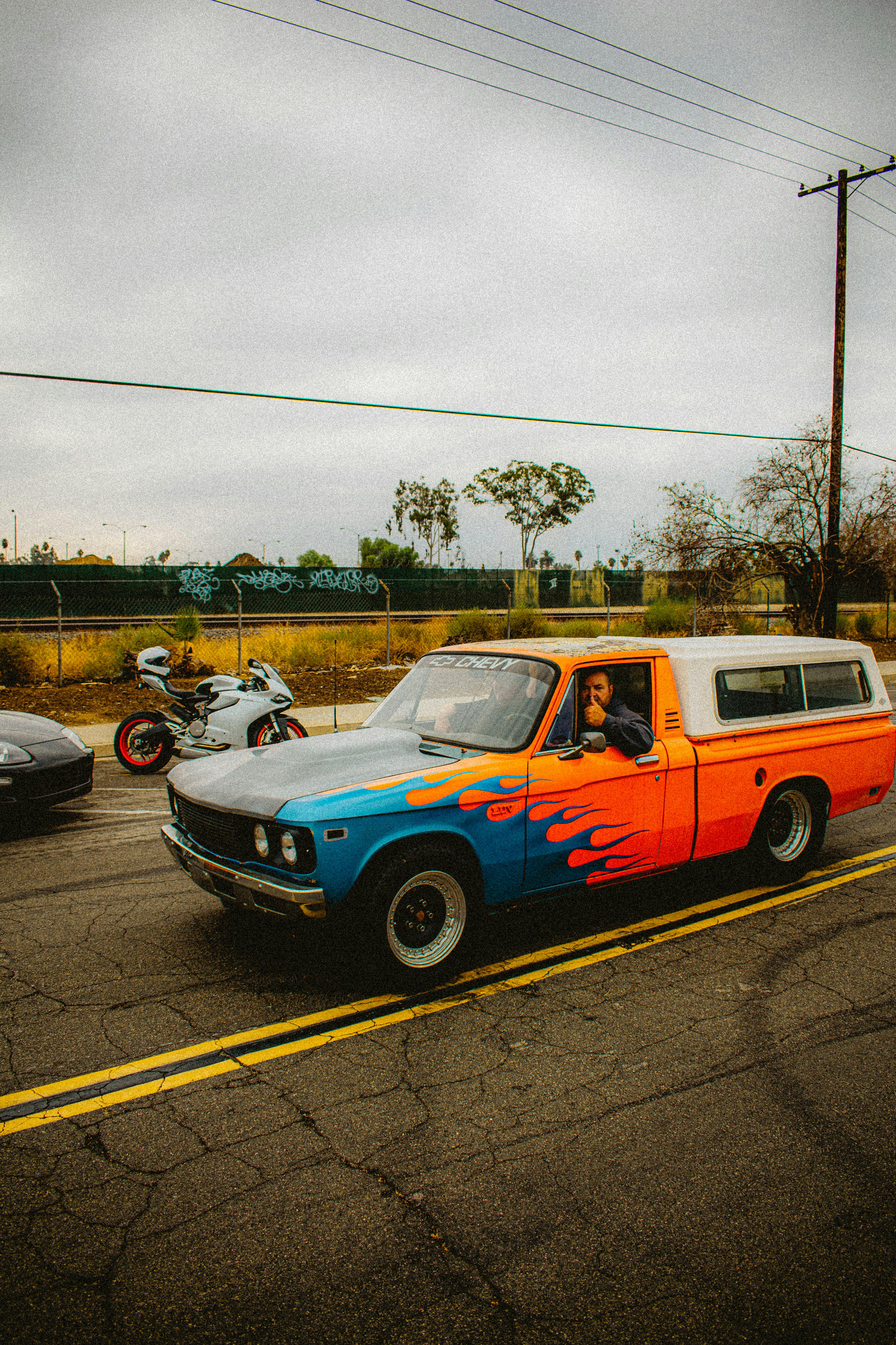 Colorful Classic Car with Flames in Los Angeles · Free Stock Photo