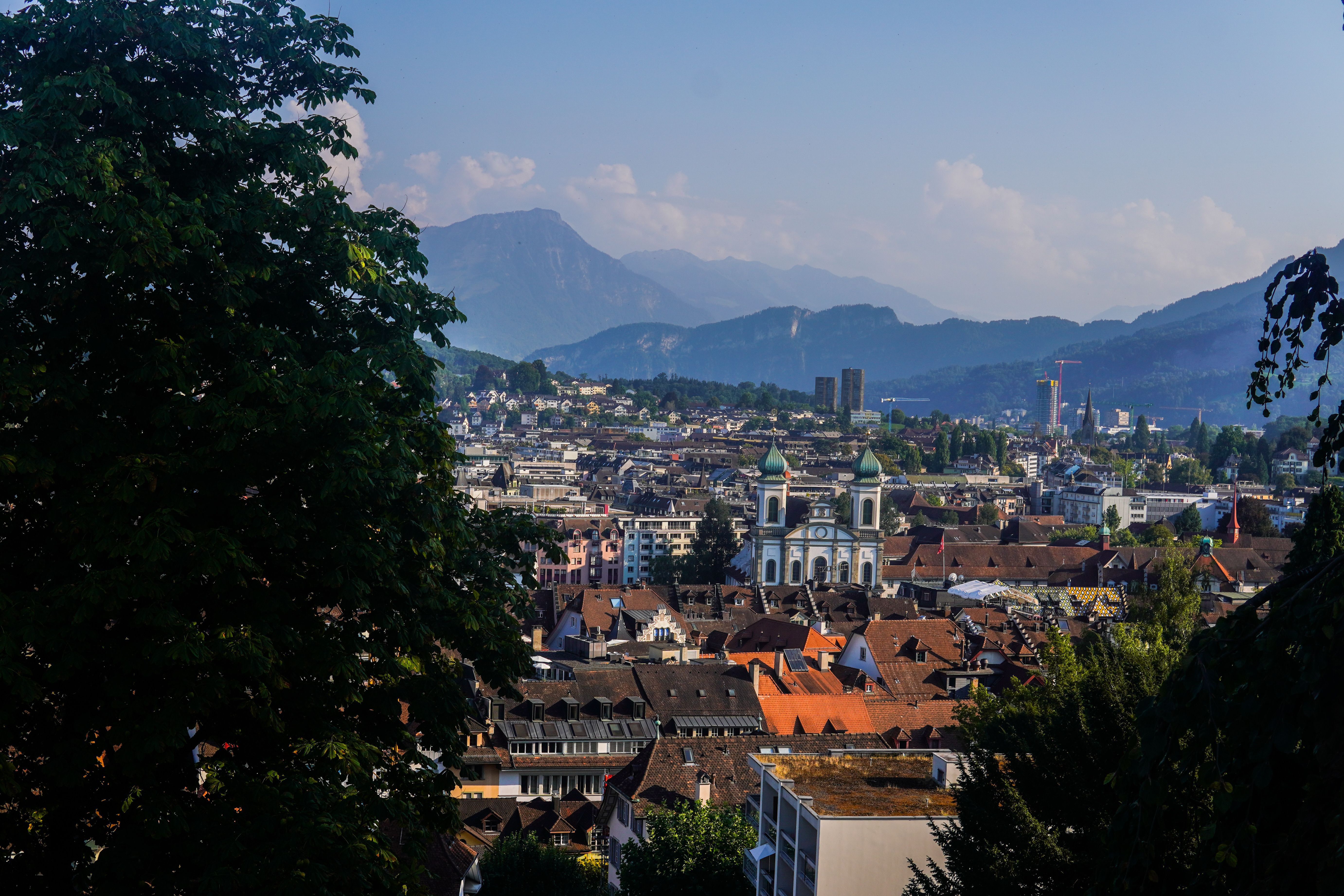 Scenic View of Lucerne City with Swiss Alps Background · Free Stock Photo