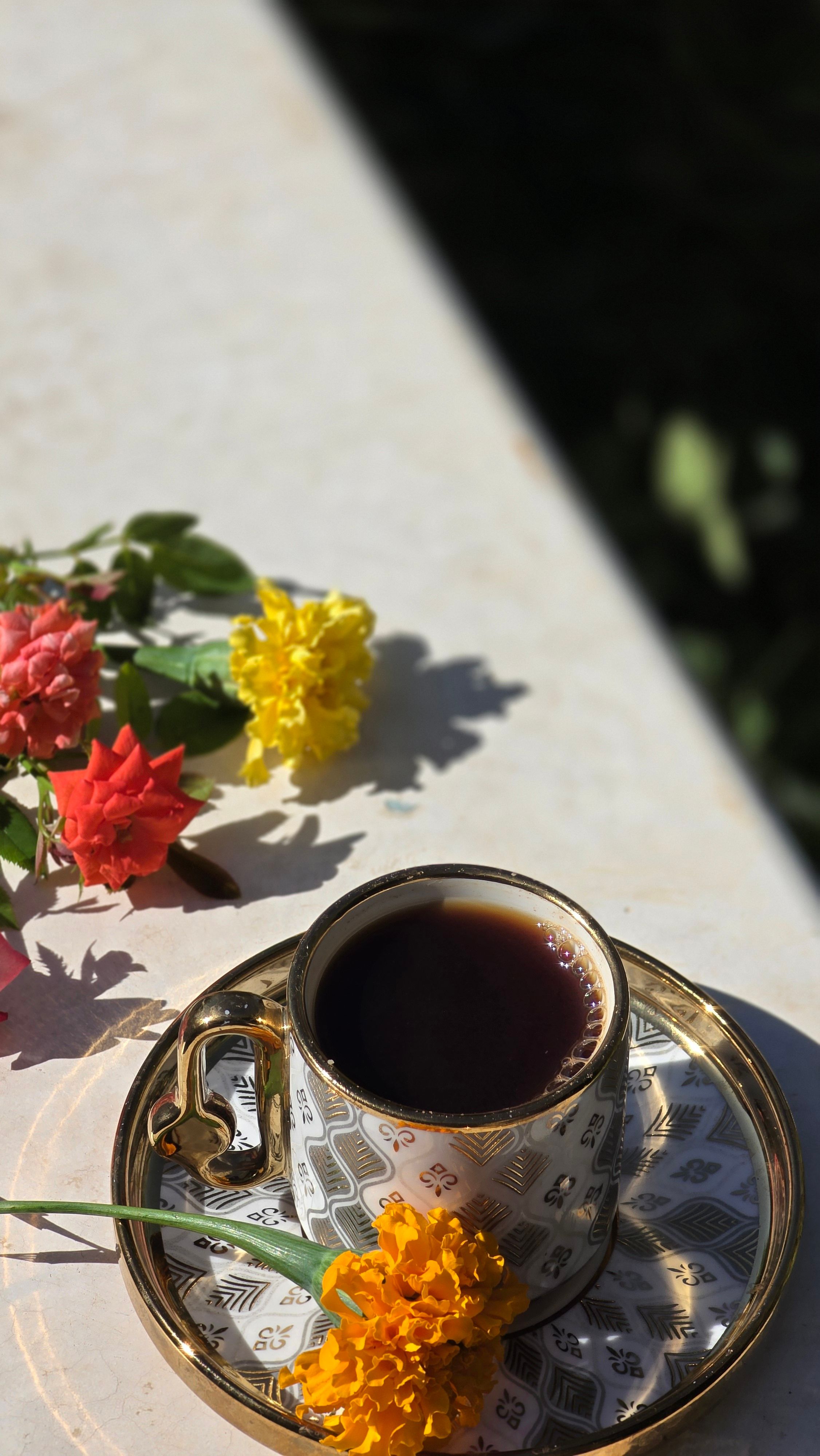 Elegant Tea Cup with Vibrant Flowers Outdoors · Free Stock Photo