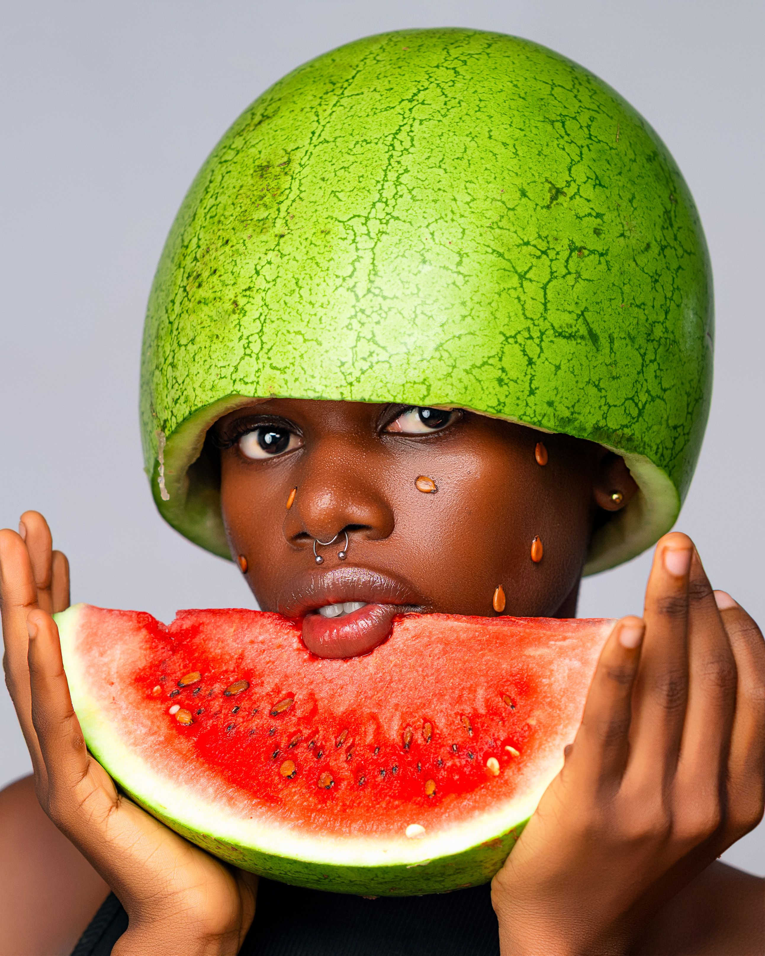Creative Portrait with Watermelon Hat · Free Stock Photo