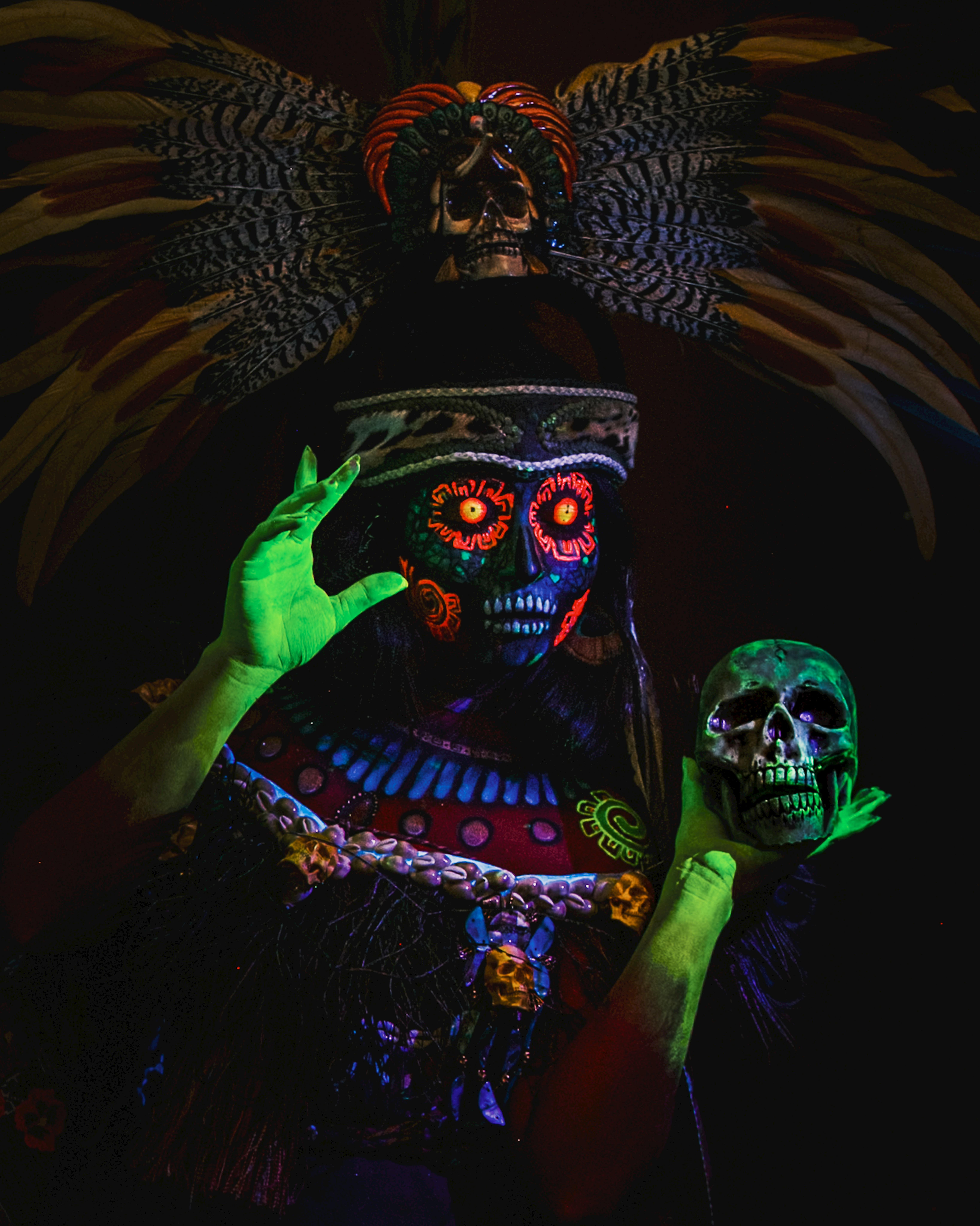 Vibrant Aztec-Inspired Portrait with Skull and Body Paint · Free Stock ...