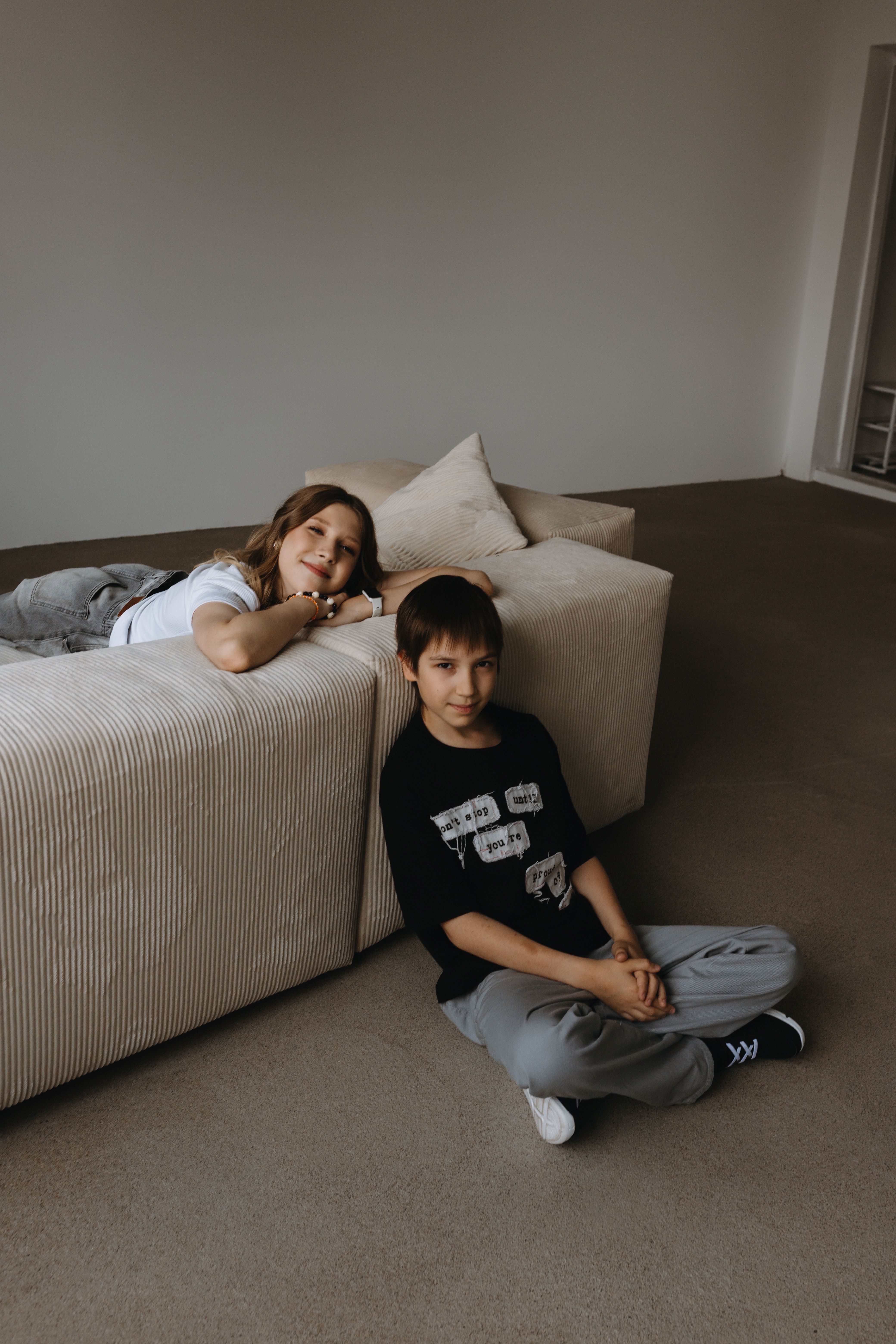 Cozy Indoor Portrait of Two Kids Relaxing · Free Stock Photo