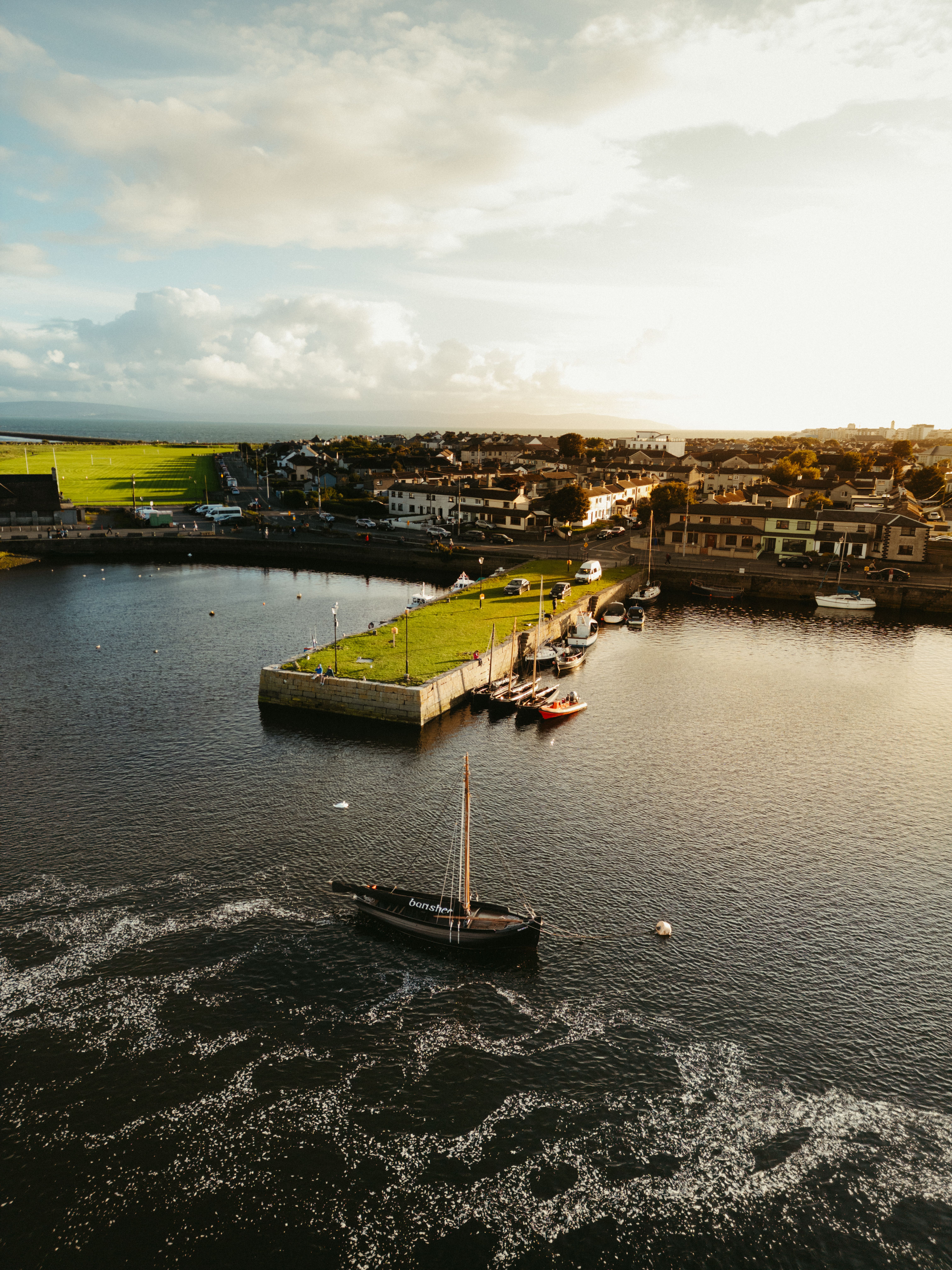 Aerial View of Kinvara Harbor at Sunset, Ireland · Free Stock Photo