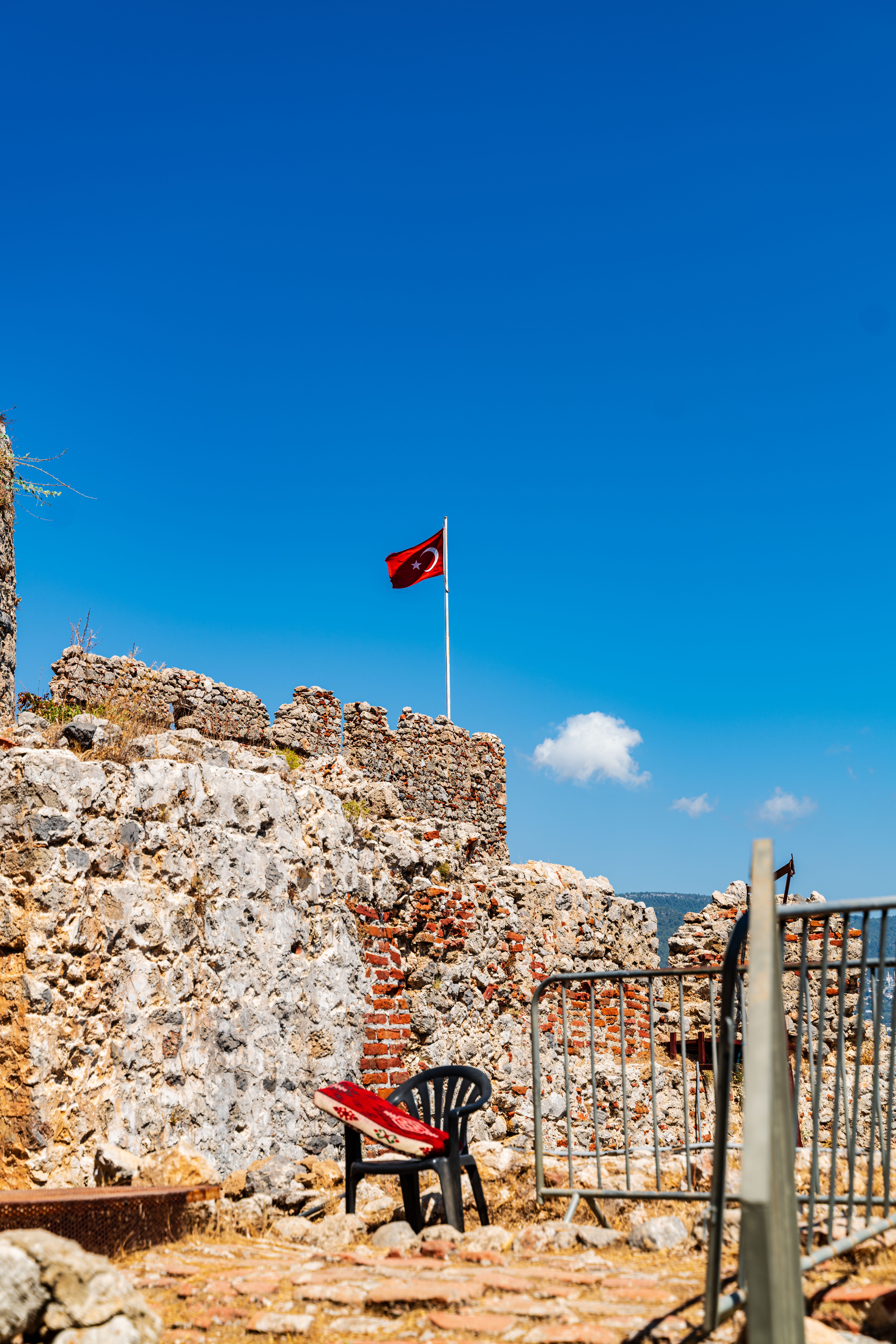 Ancient Alanya Castle with Turkish Flag · Free Stock Photo