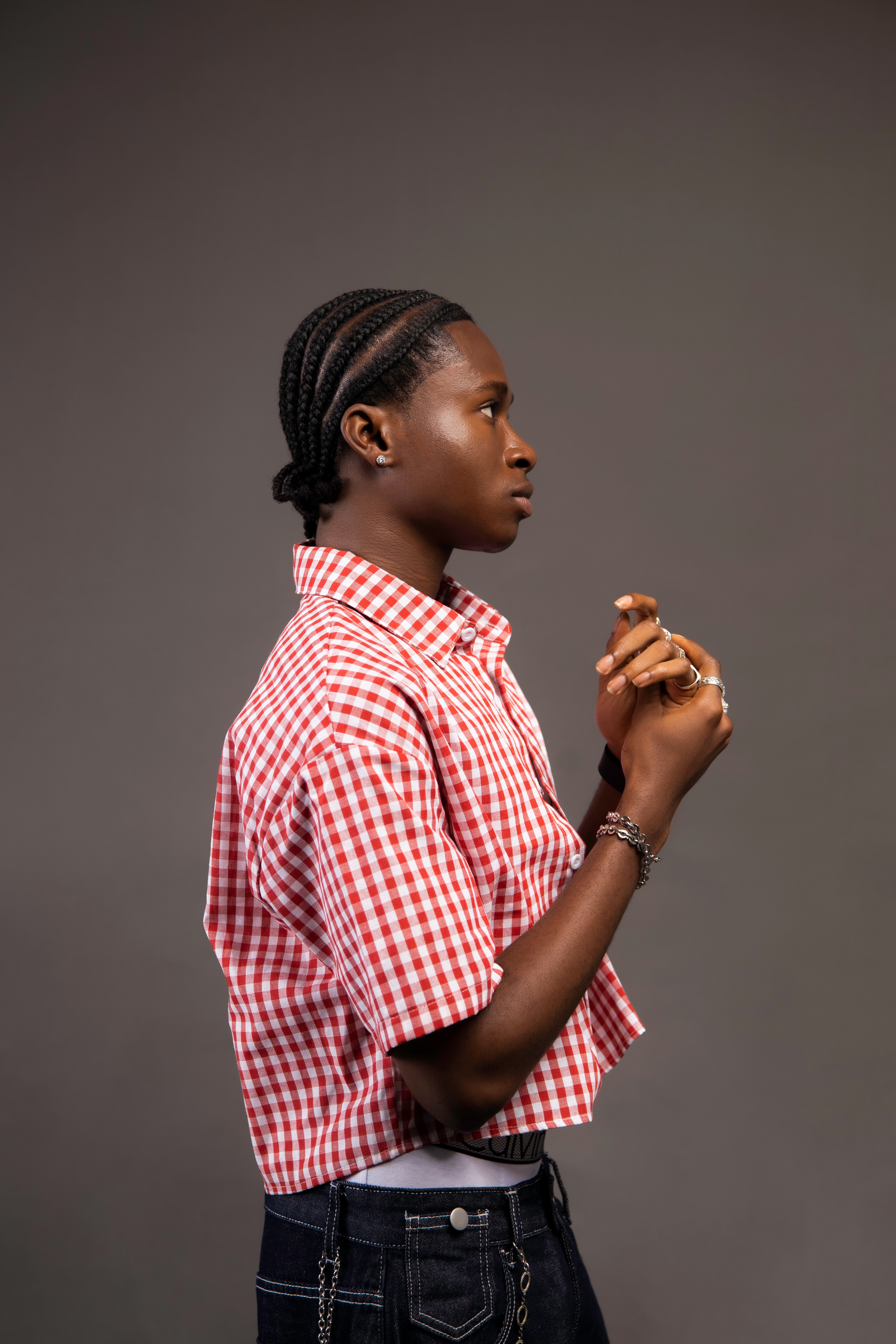 Profile Portrait of Stylish Young Adult in Red Checkered Shirt · Free ...