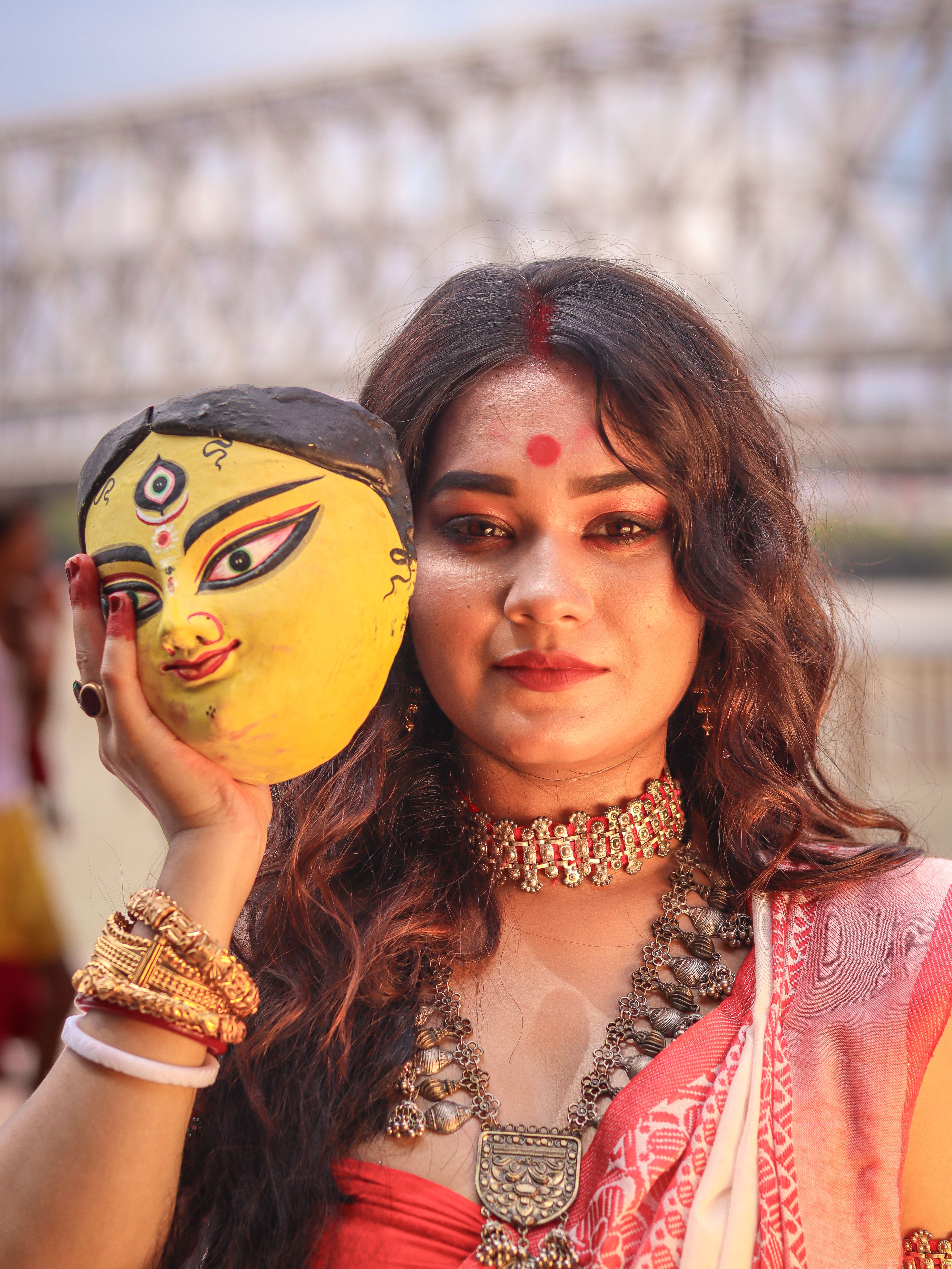 Woman Celebrating Durga Puja in Traditional Attire · Free Stock Photo
