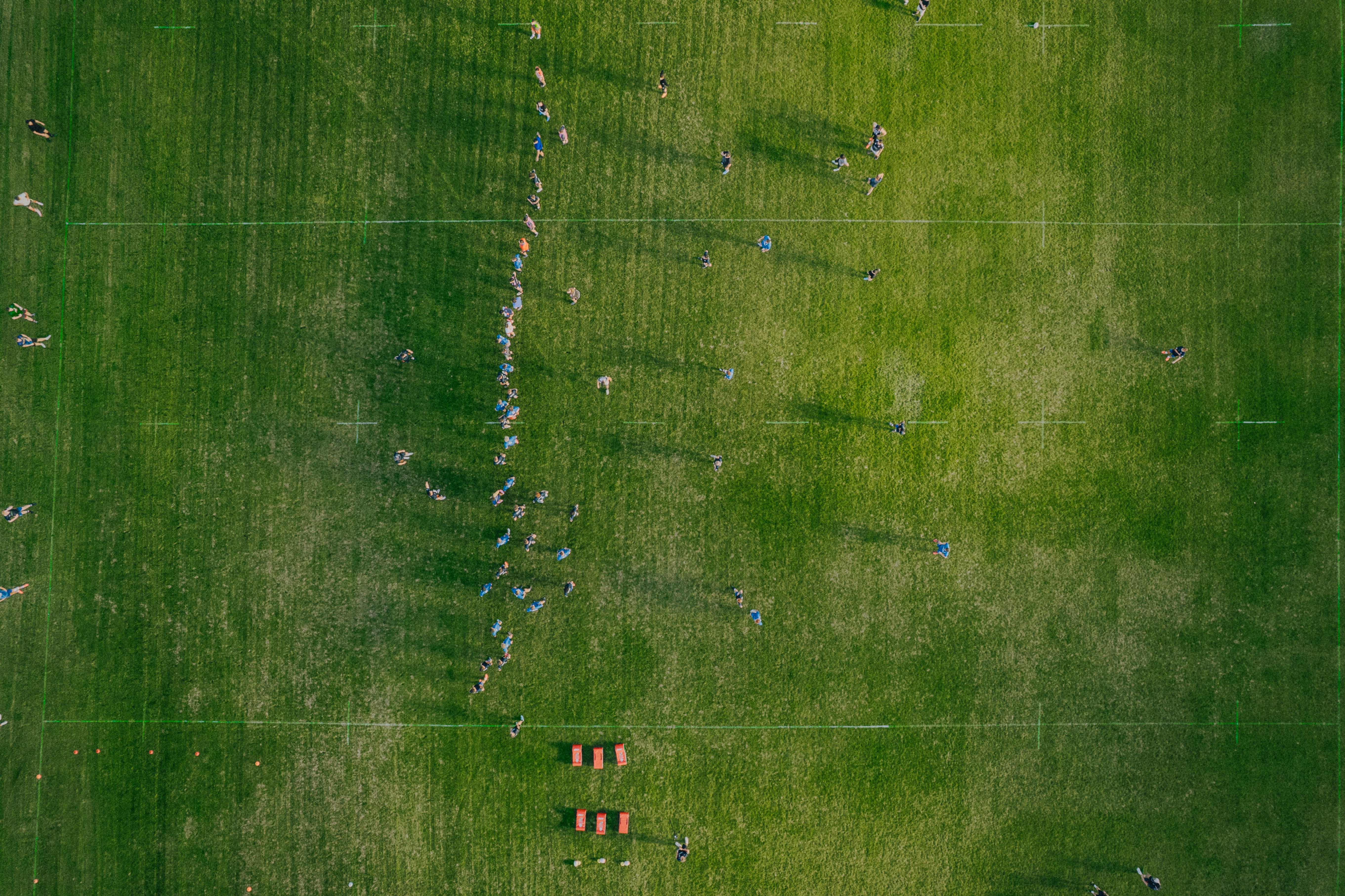Aerial View of Soccer Training Session on Green Field · Free Stock Photo