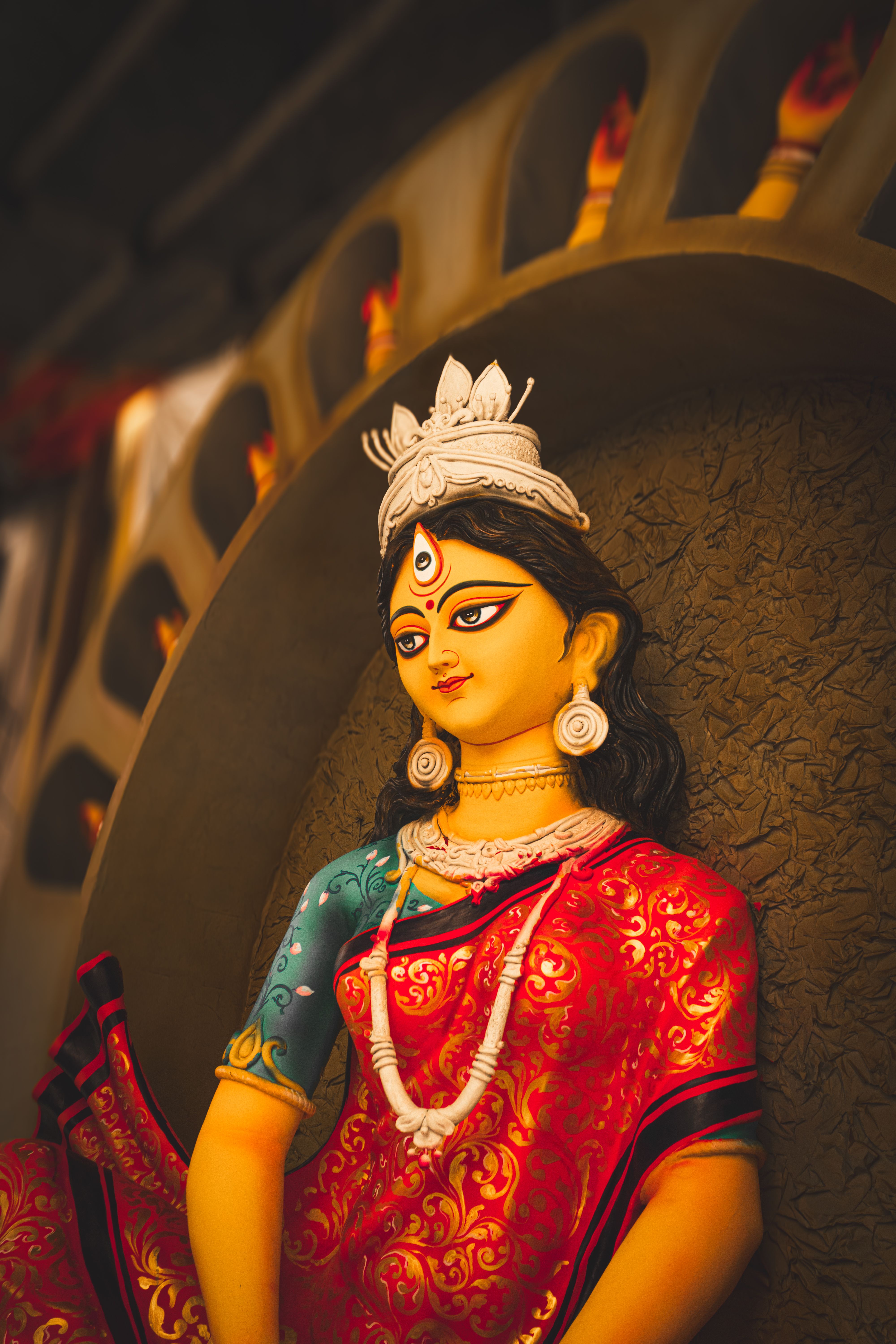Colorful Sculpture of Hindu Goddess in Temple Setting · Free Stock Photo