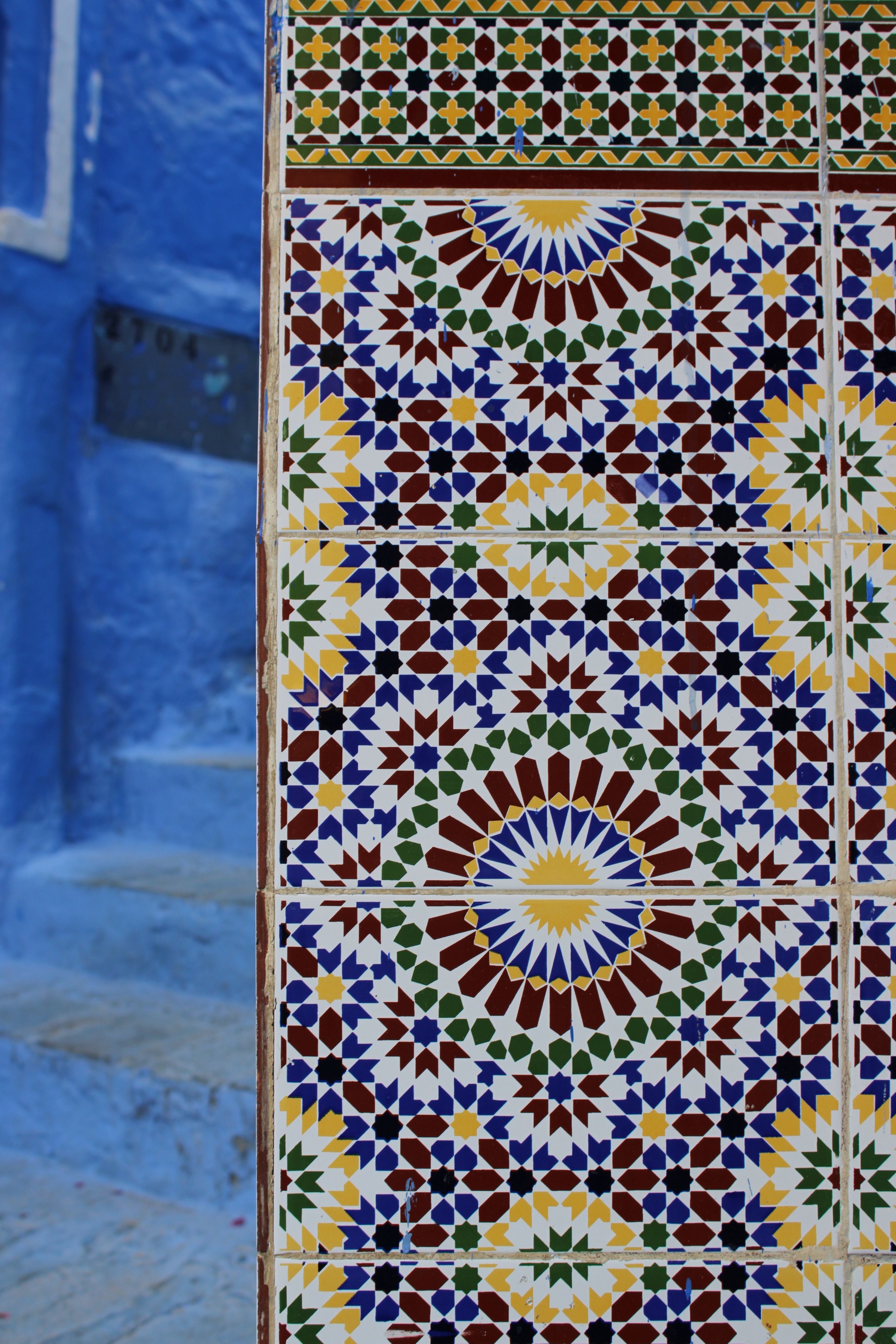 Vibrant Moroccan Mosaic Tiles in Chefchaouen · Free Stock Photo