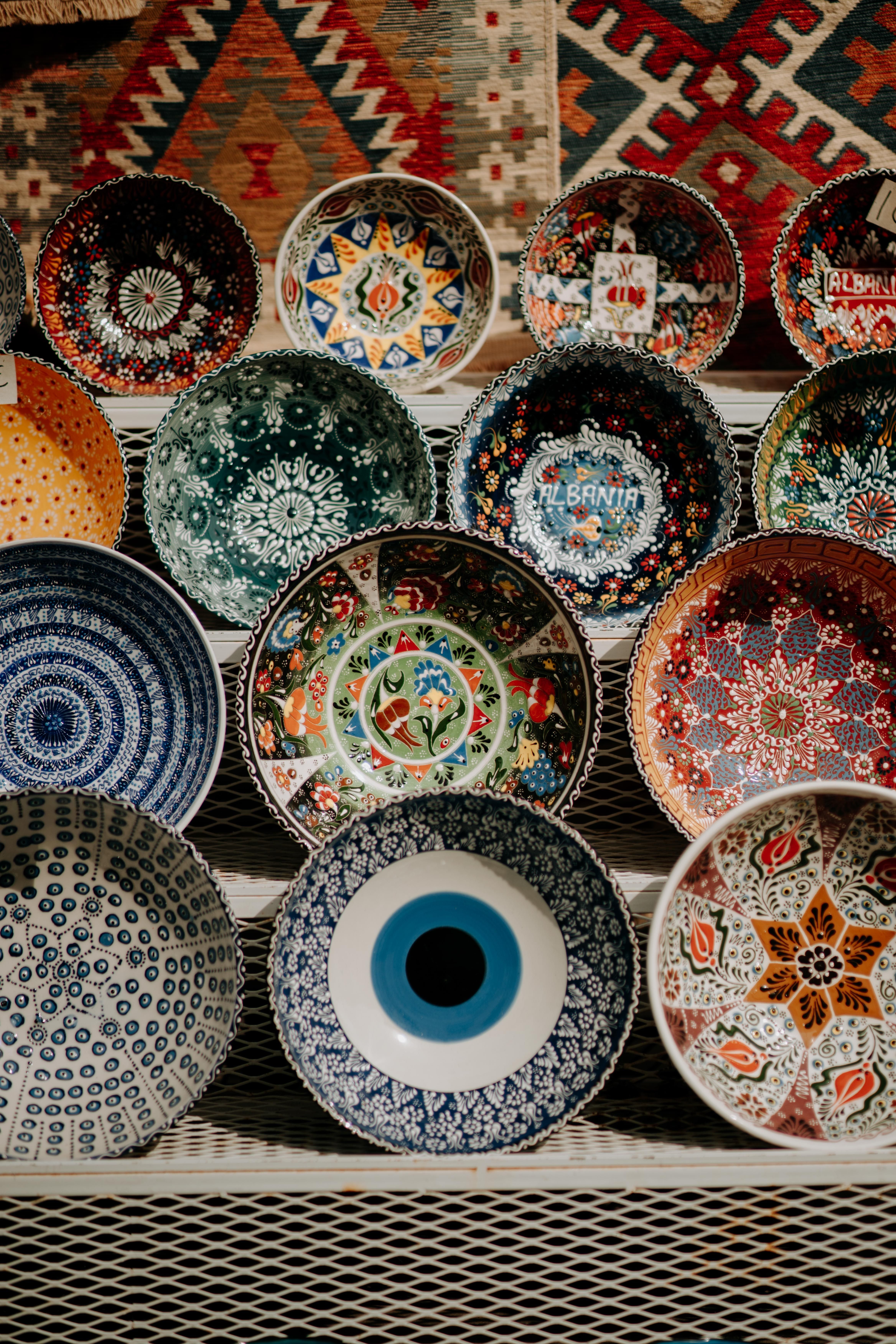 Colorful Turkish Ceramic Bowls with Geometric Patterns · Free Stock Photo