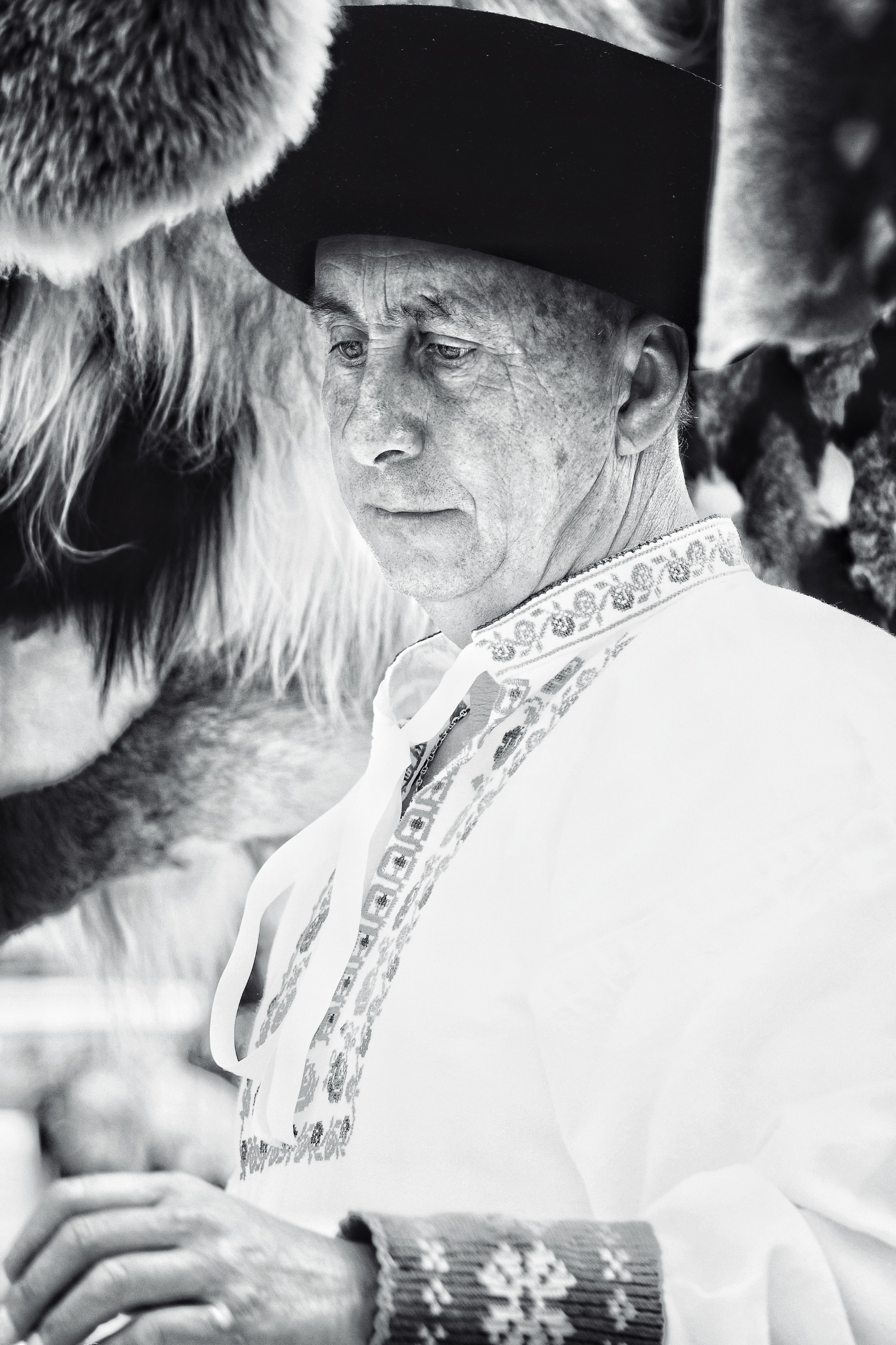 Traditional Slovak Attire in Black and White Portrait · Free Stock Photo