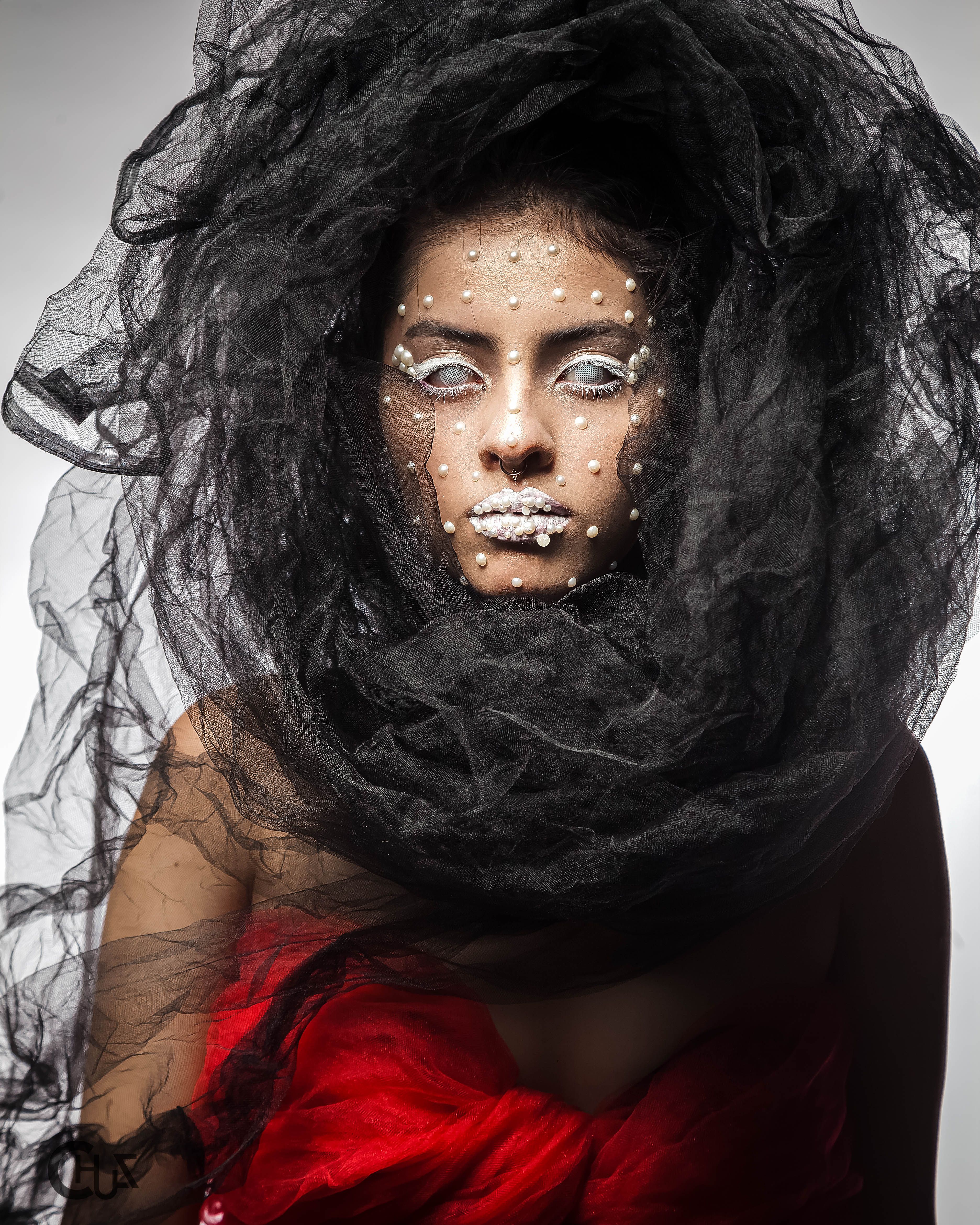 Artistic Portrait with Avant-Garde Makeup and Veil · Free Stock Photo