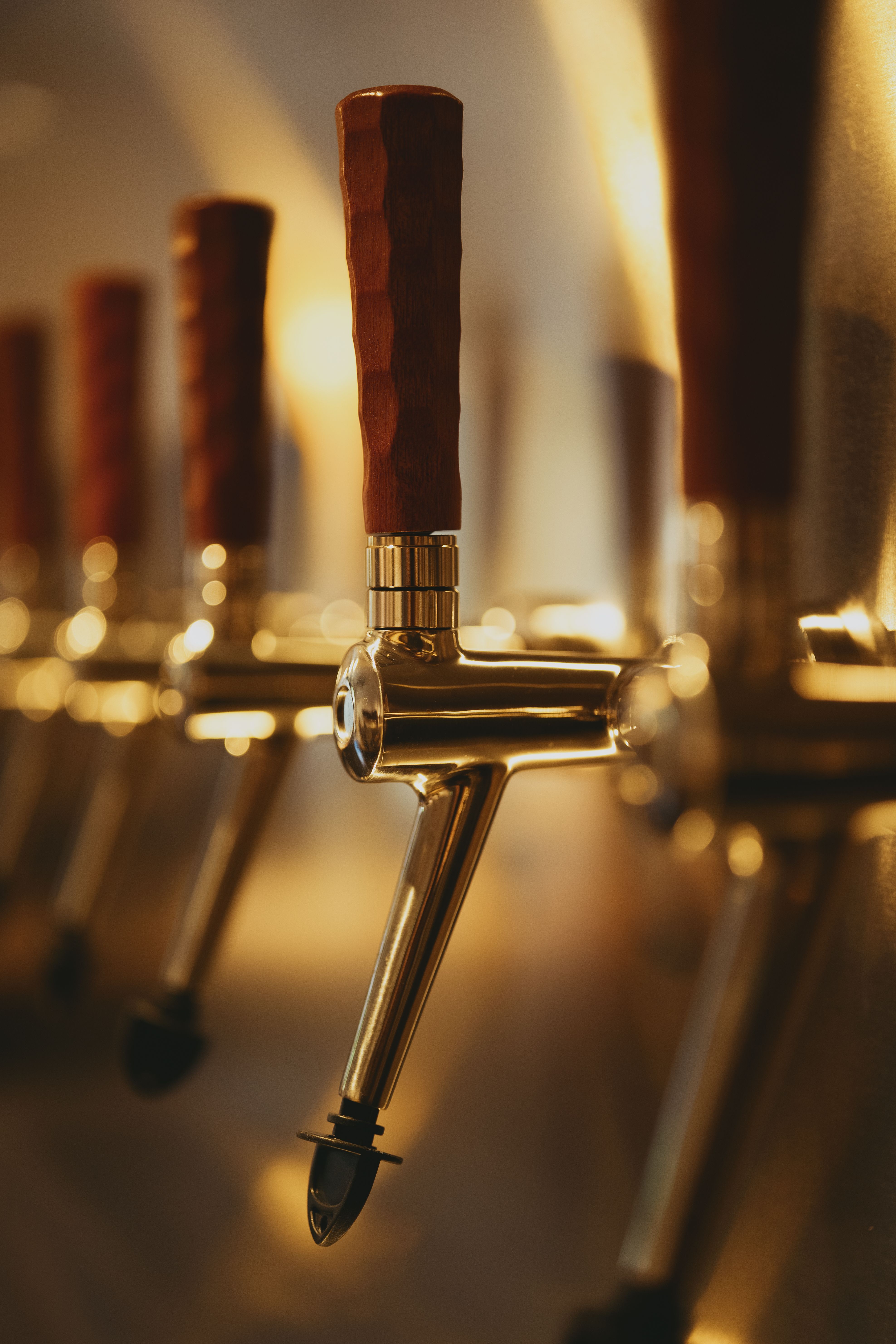 Close-up of Beer Tap Handles in Warm Lighting · Free Stock Photo