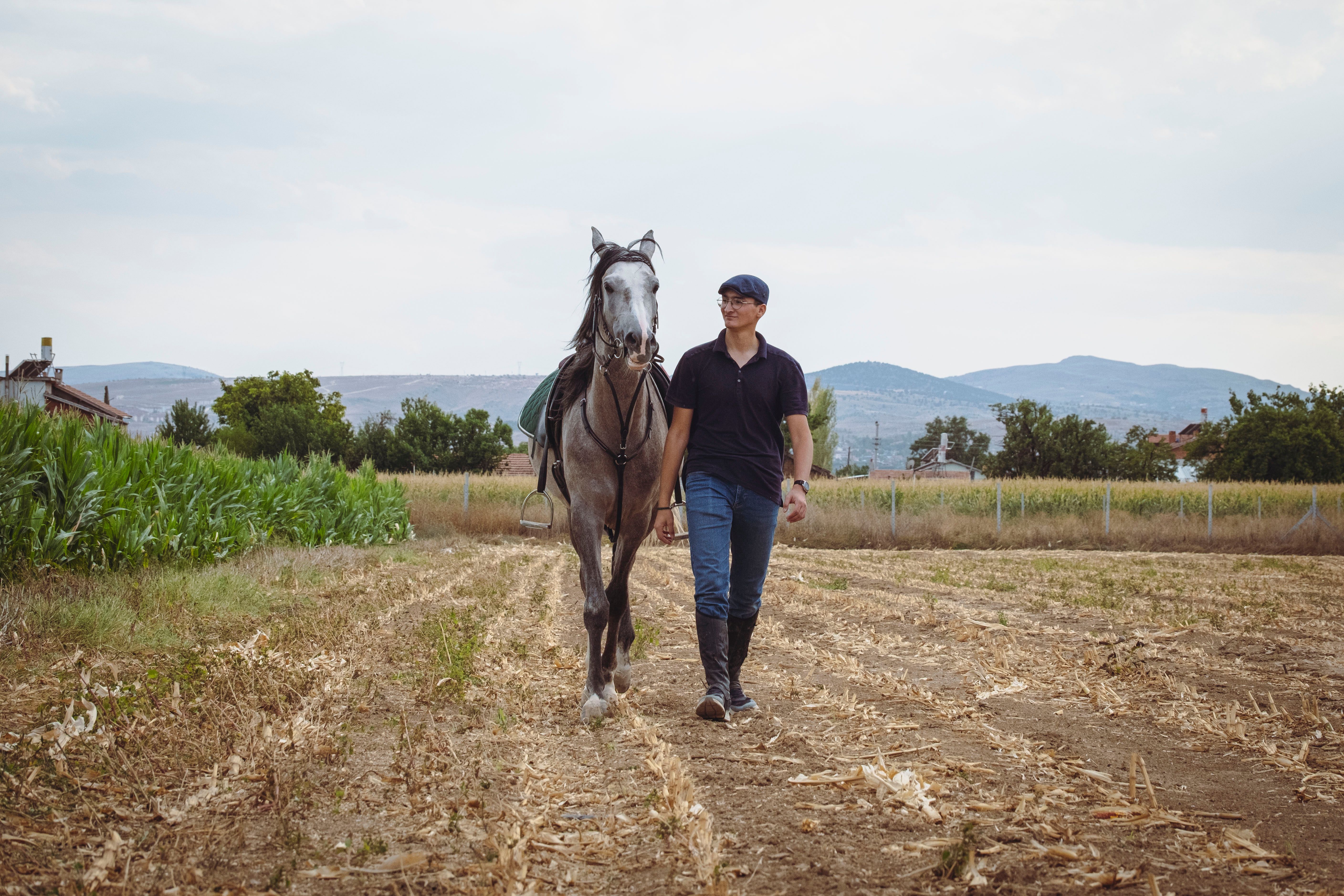 Man Walking Horse in Turkish Countryside · Free Stock Photo