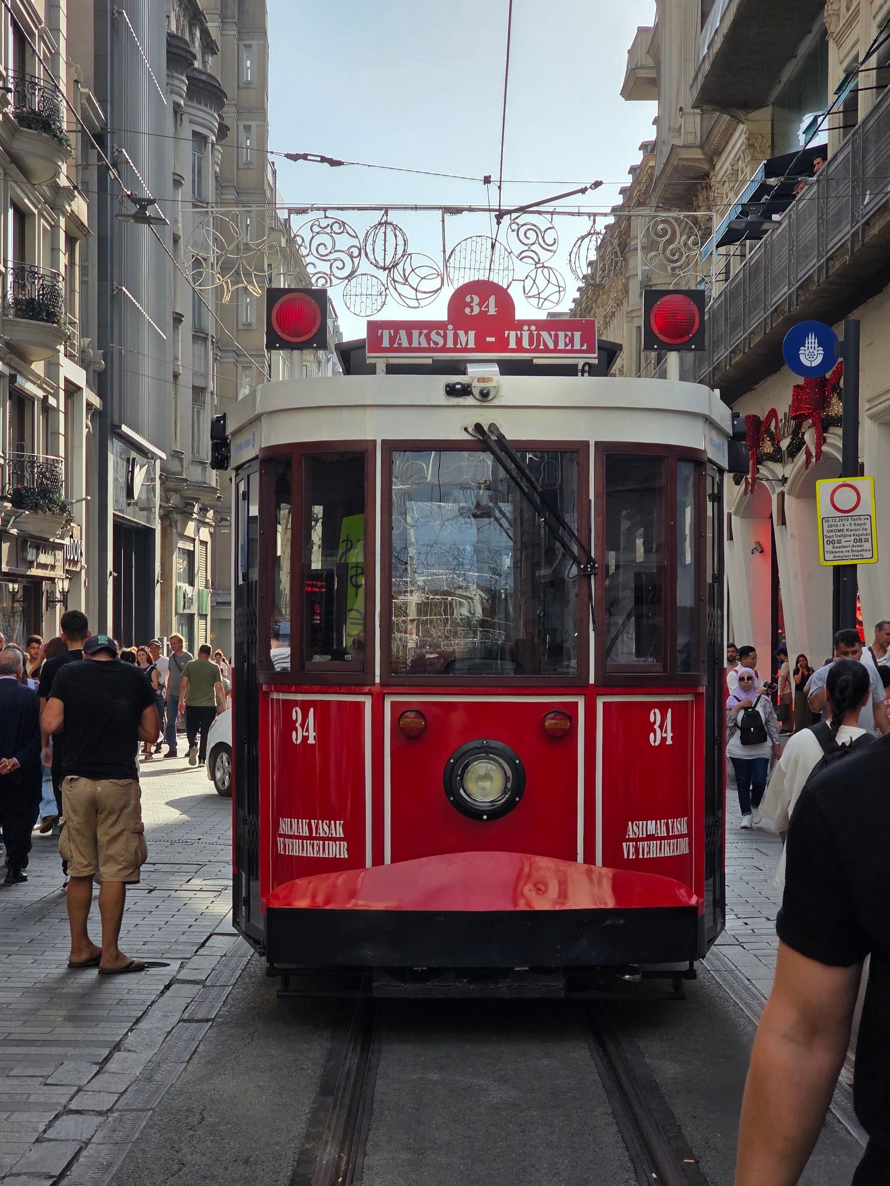 Red Tram on Istanbul's Iconic İstiklal Avenue · Free Stock Photo