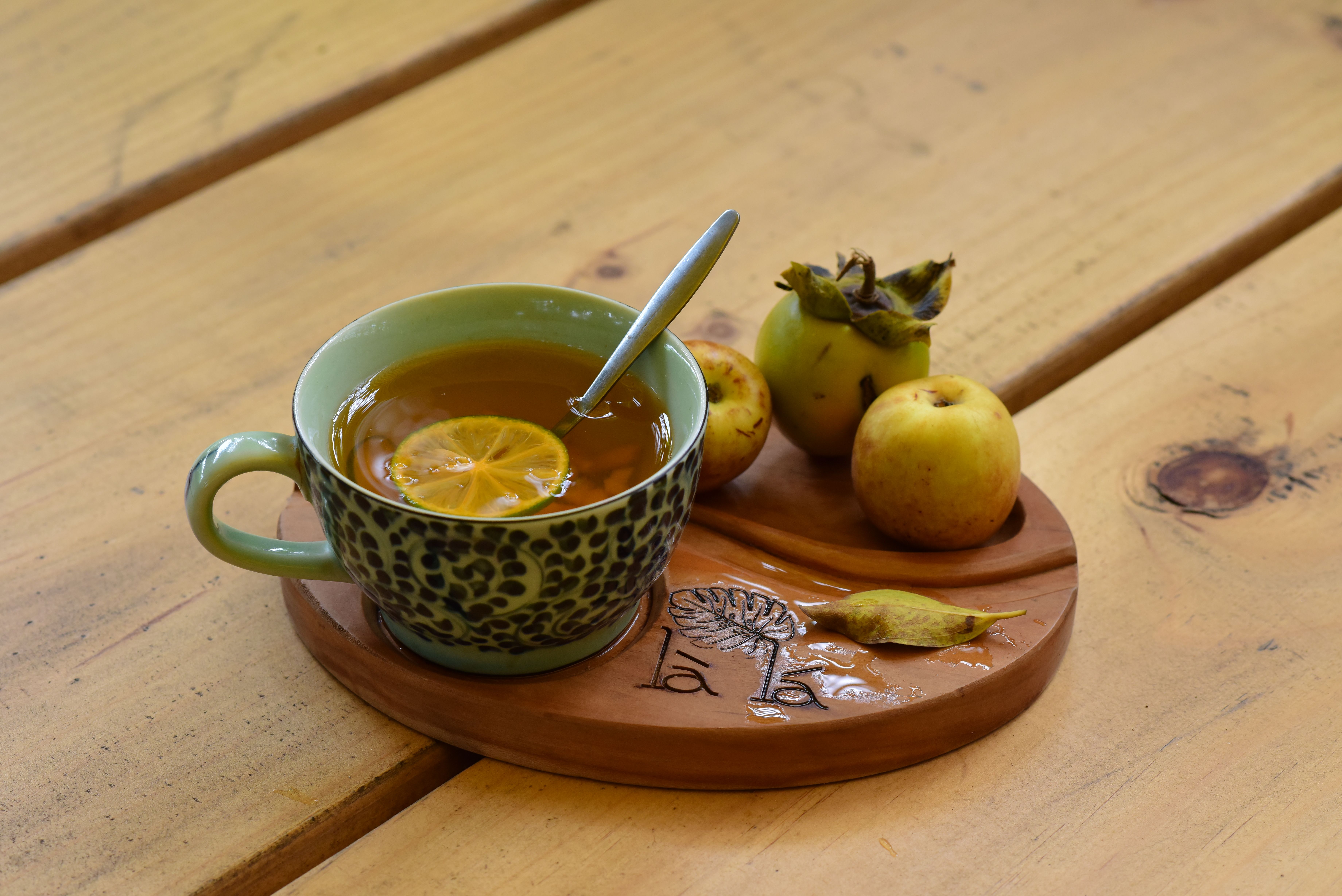 Tea with Lemon and Fresh Apples on Wooden Table · Free Stock Photo