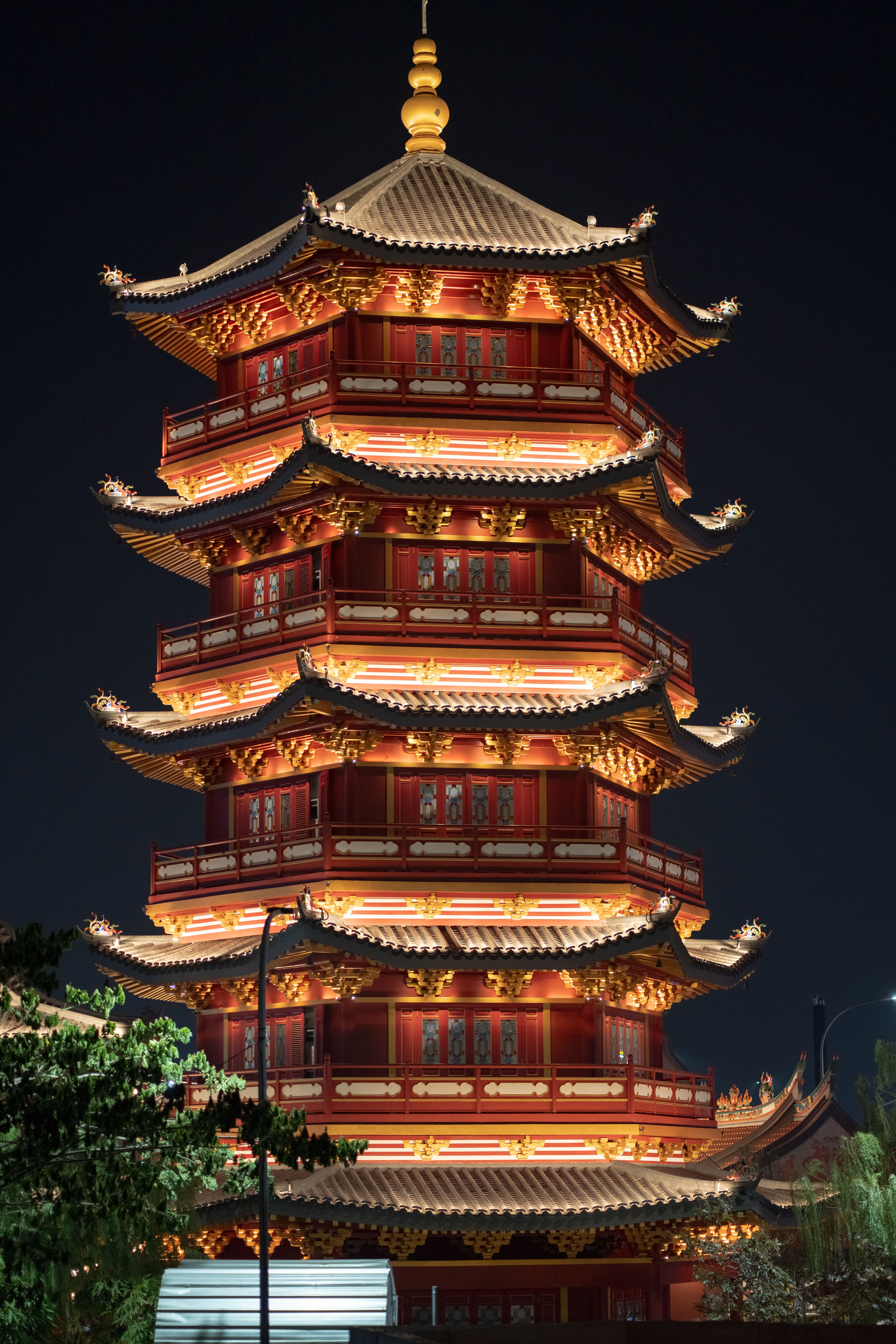 Illuminated Pagoda at Night in Jakarta · Free Stock Photo