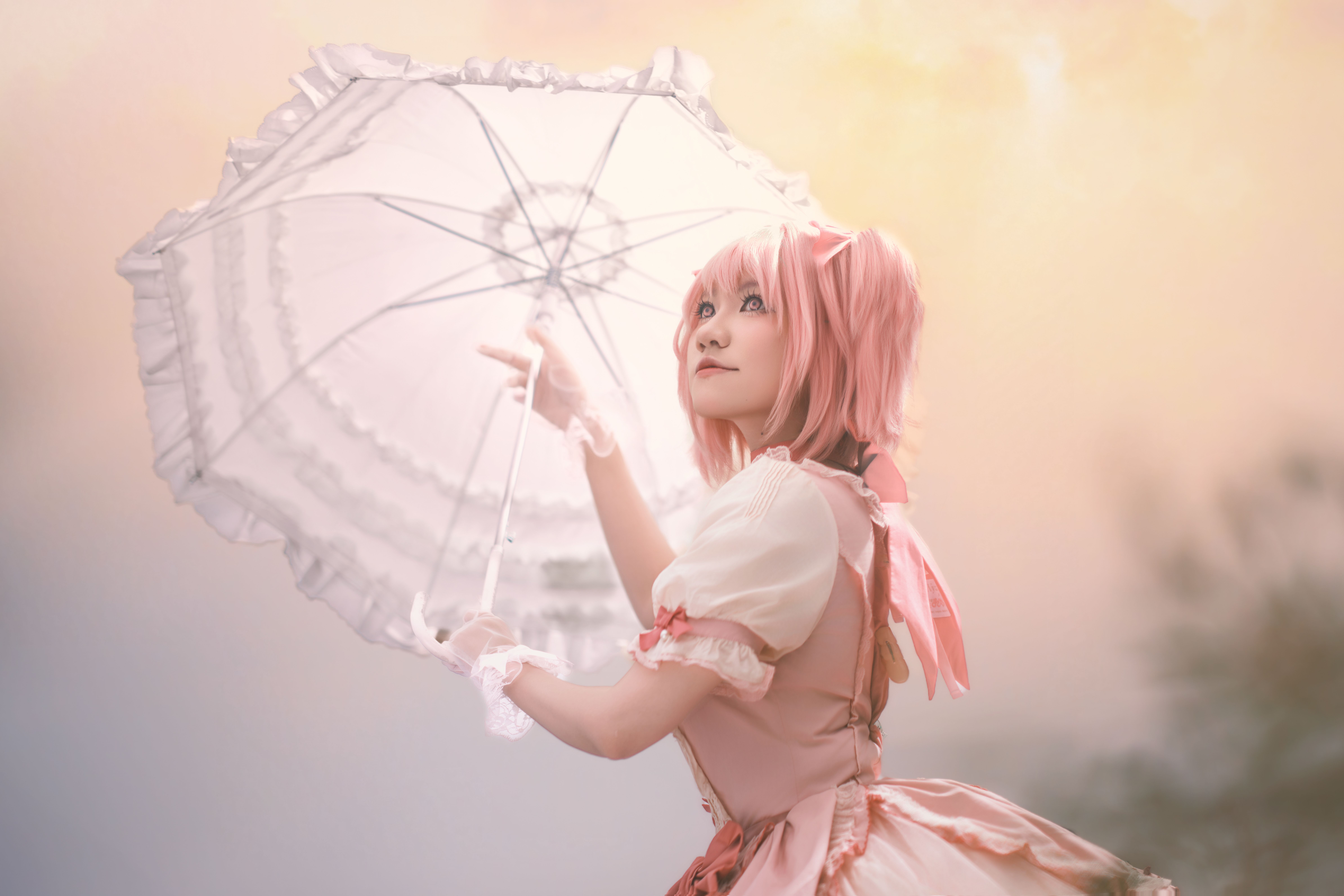 Whimsical Pink-Haired Cosplayer with Umbrella · Free Stock Photo