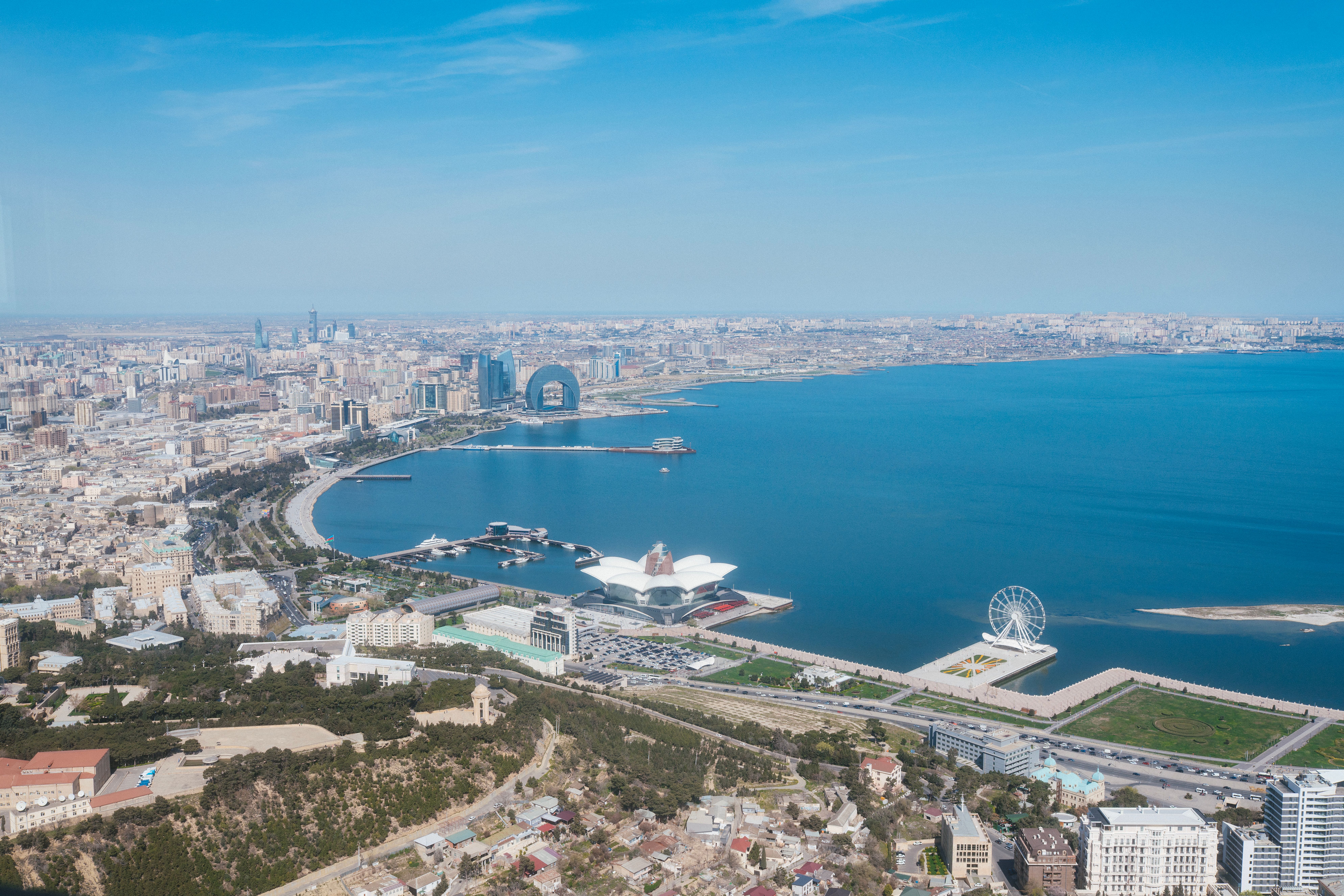 Aerial View of Baku's Coastline and Landmarks · Free Stock Photo