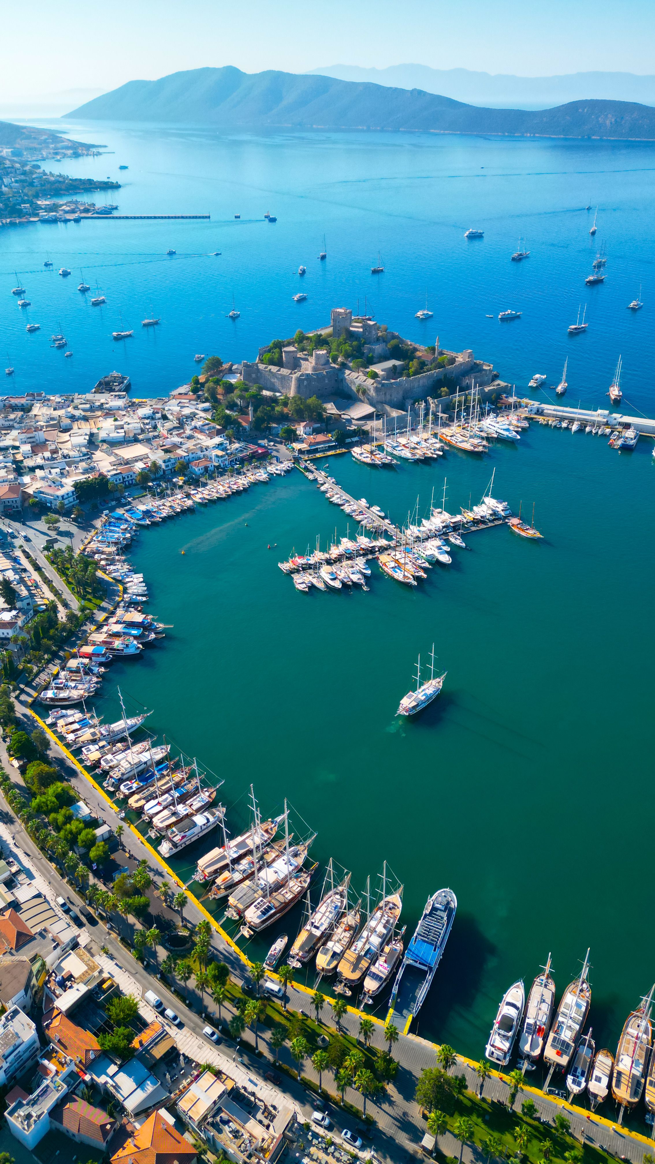 Aerial View of Bodrum Harbor and St. Peter's Castle · Free Stock Photo