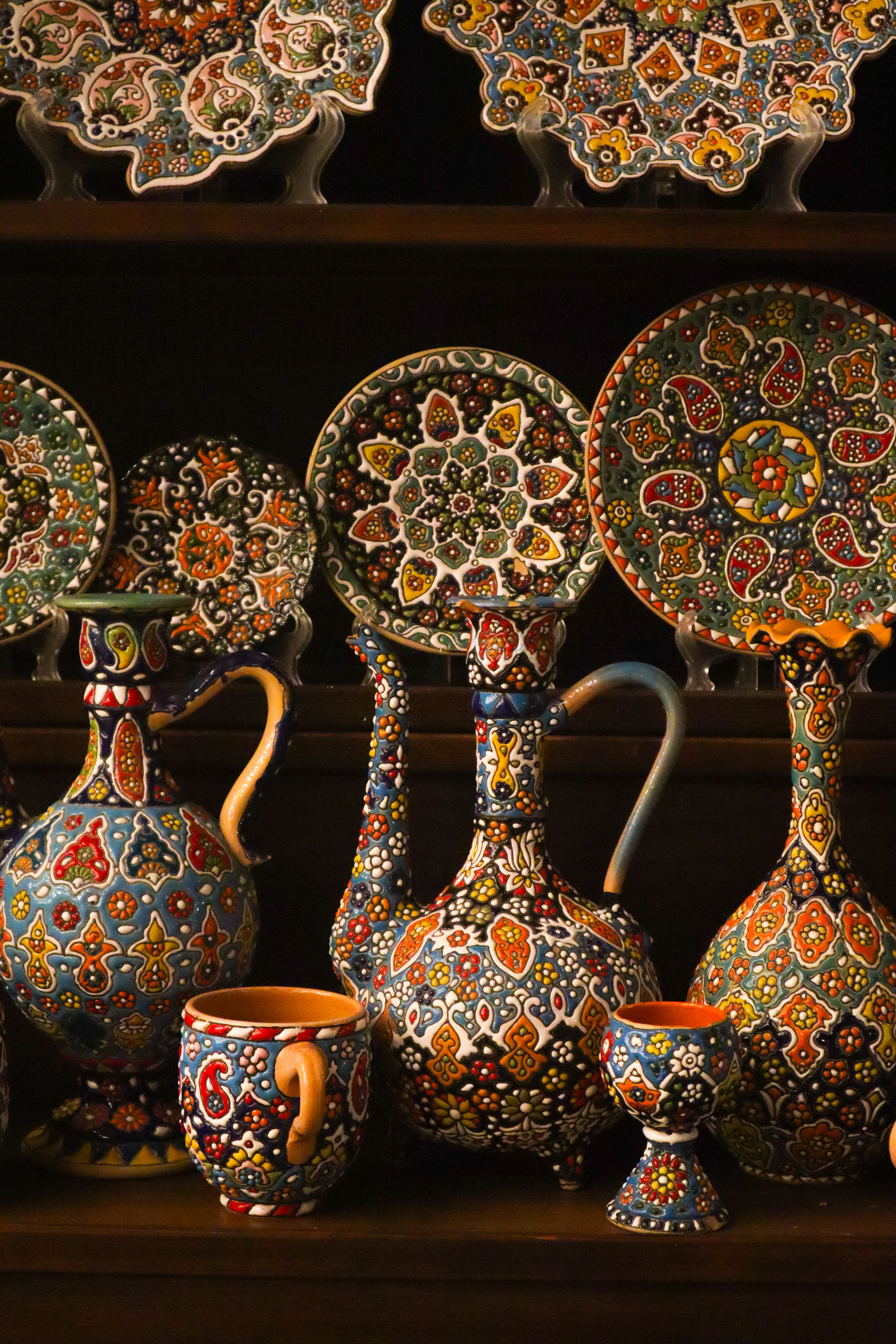 Colorful Traditional Ceramics on Display in Dubai · Free Stock Photo