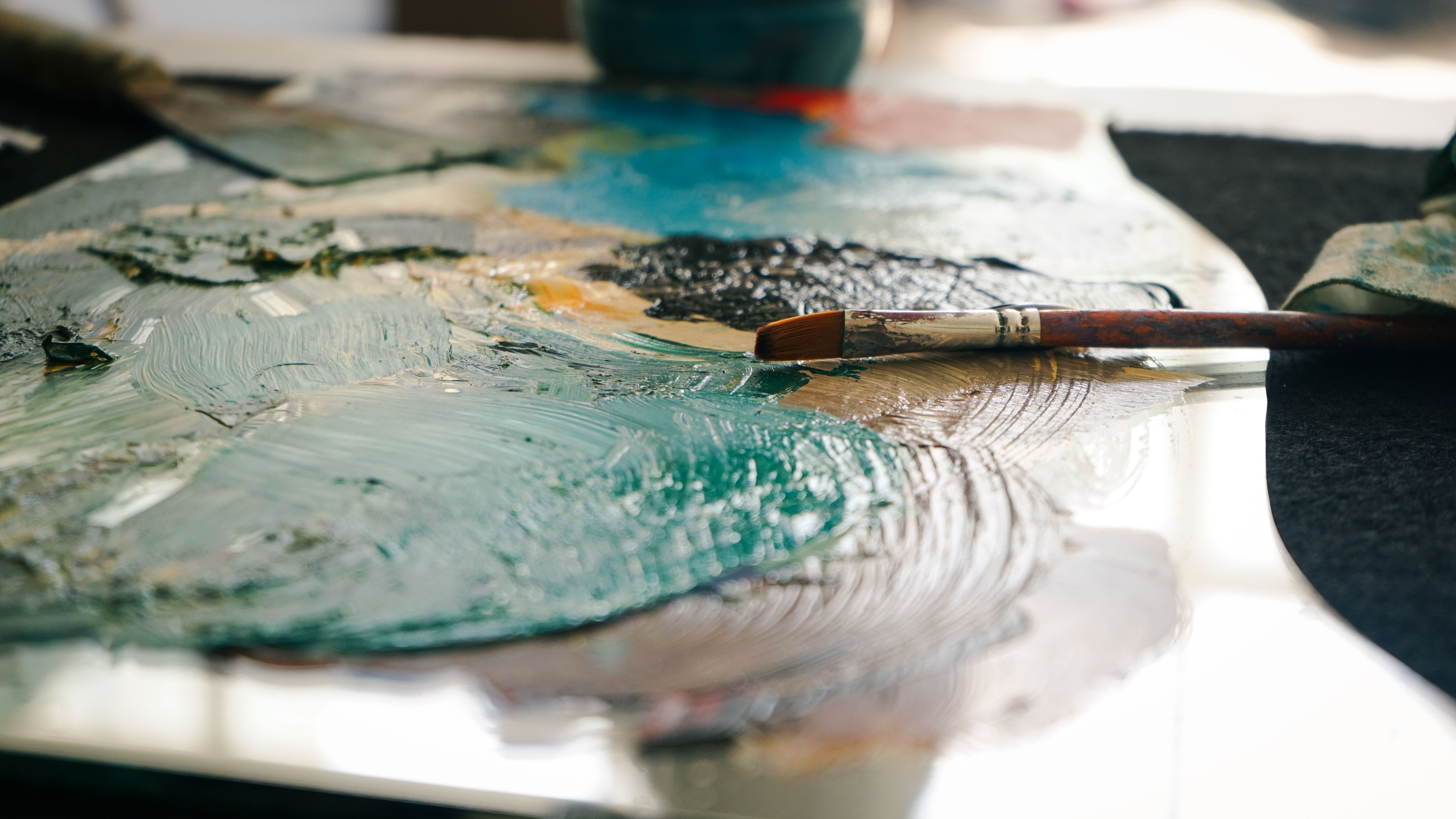 Close-up of Artistic Paintbrush on Canvas · Free Stock Photo