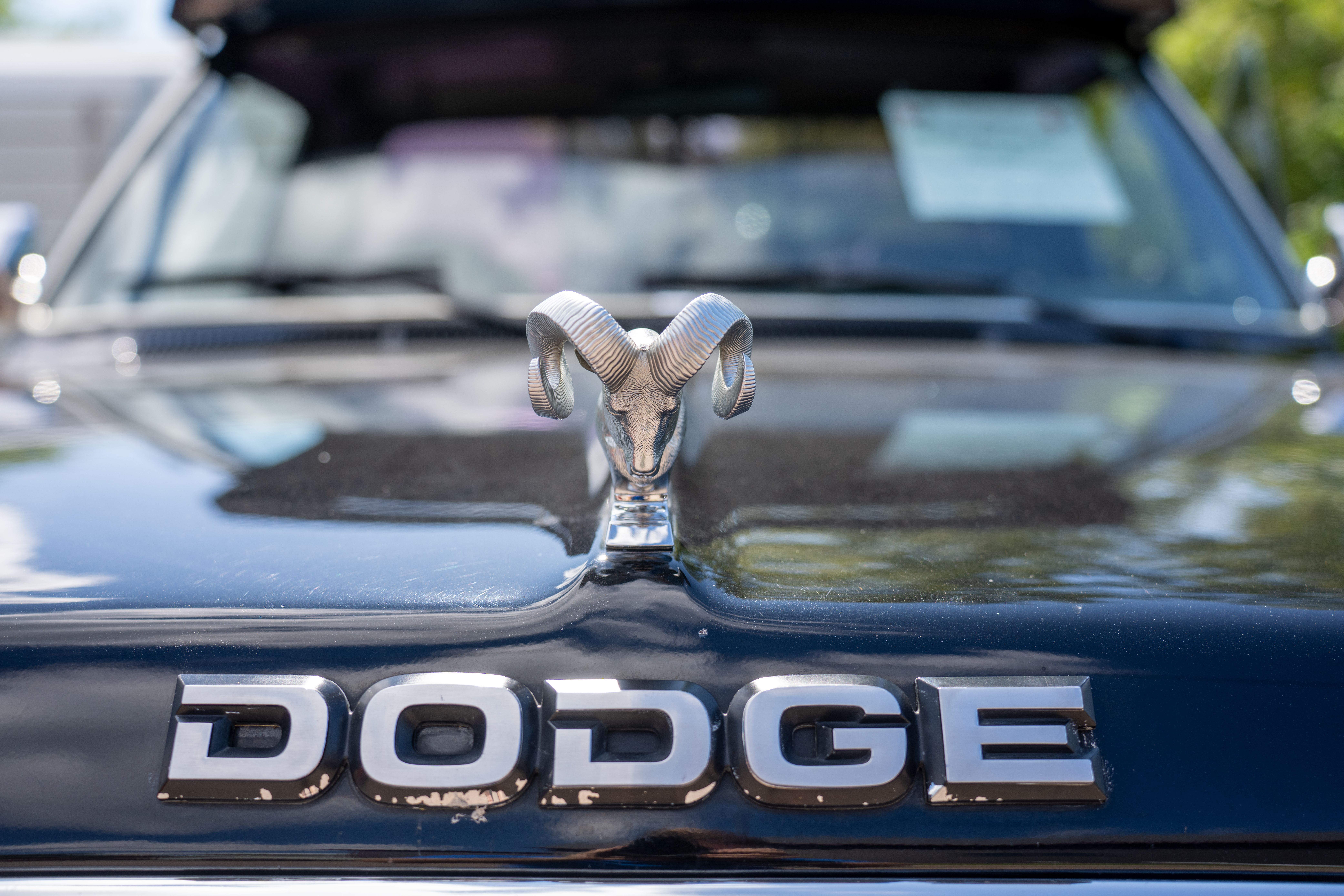 Classic Dodge Car Front View with Ram Ornament · Free Stock Photo