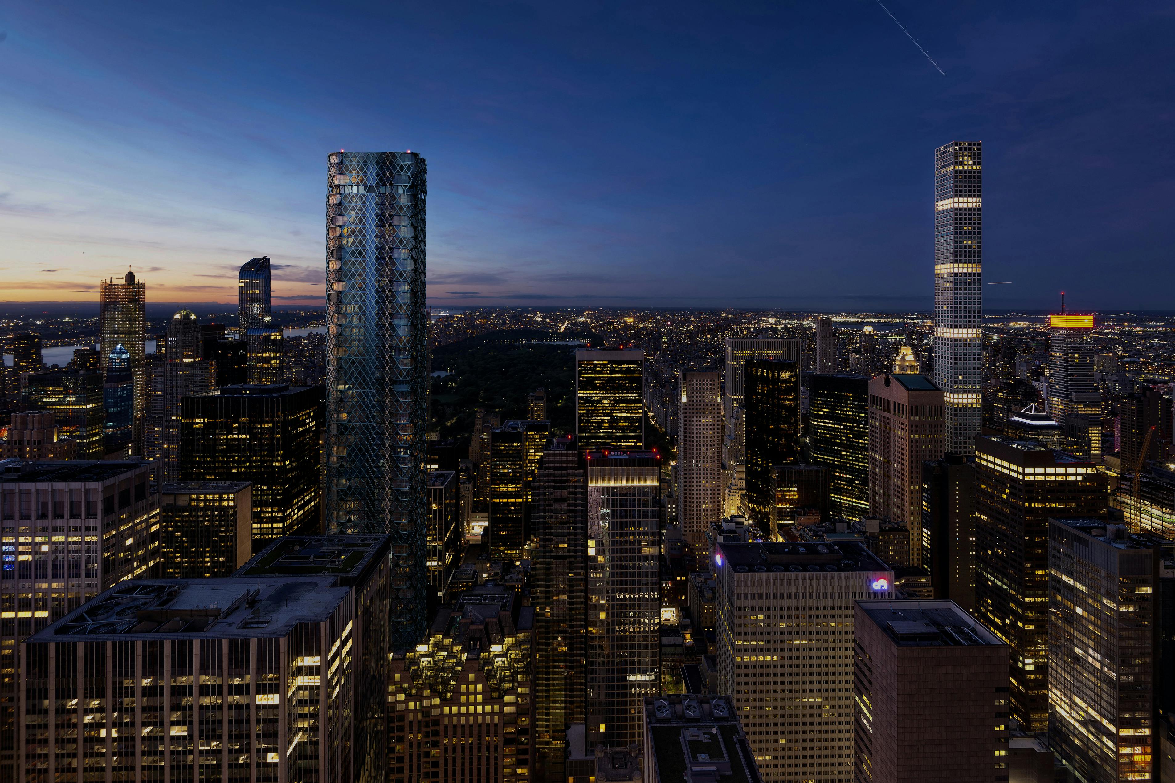 Vista Nocturna Del Horizonte De Manhattan Desde Arriba · Foto de stock ...