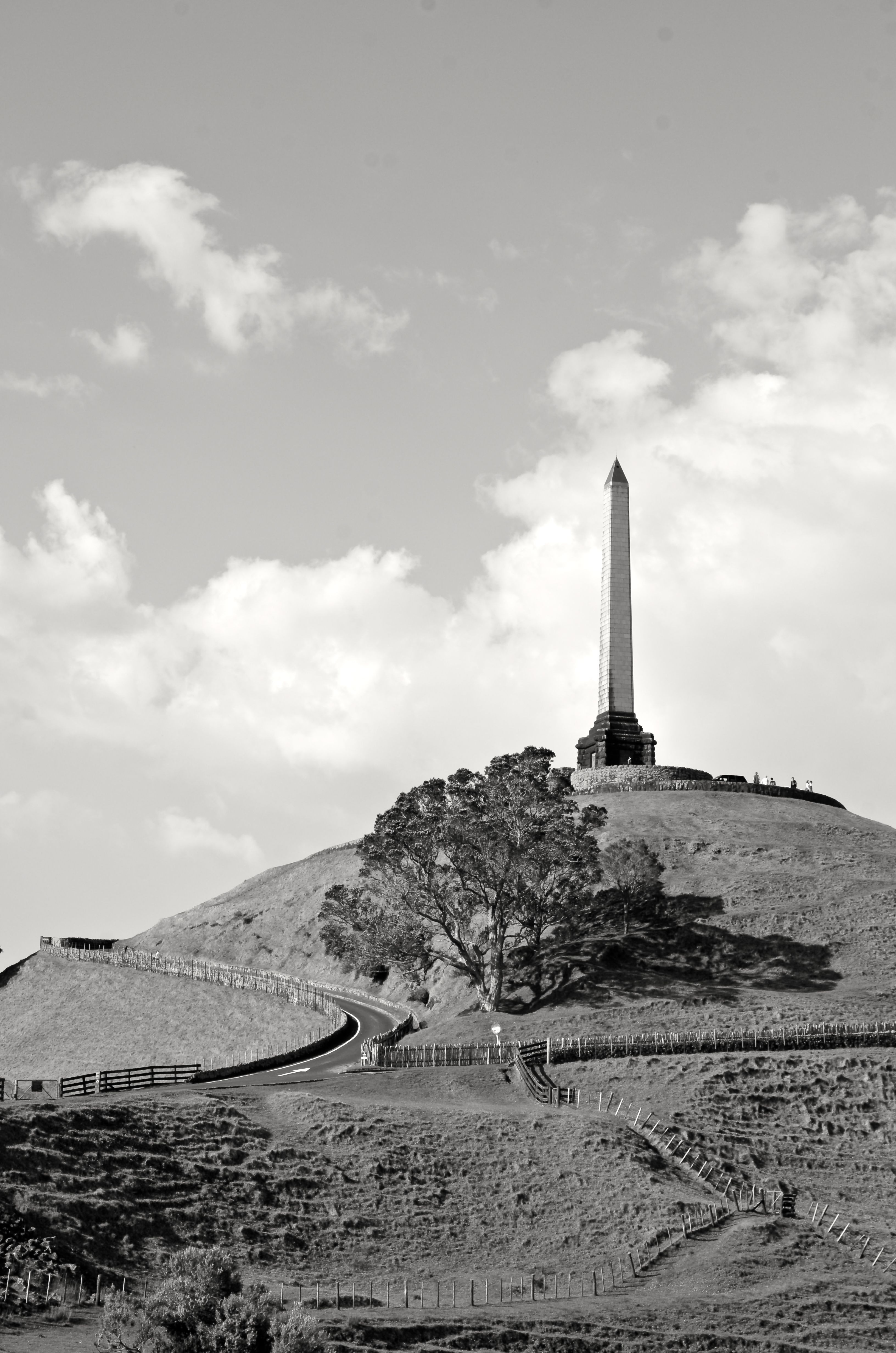 Auckland's One Tree Hill Monument in Black and White · Free Stock Photo