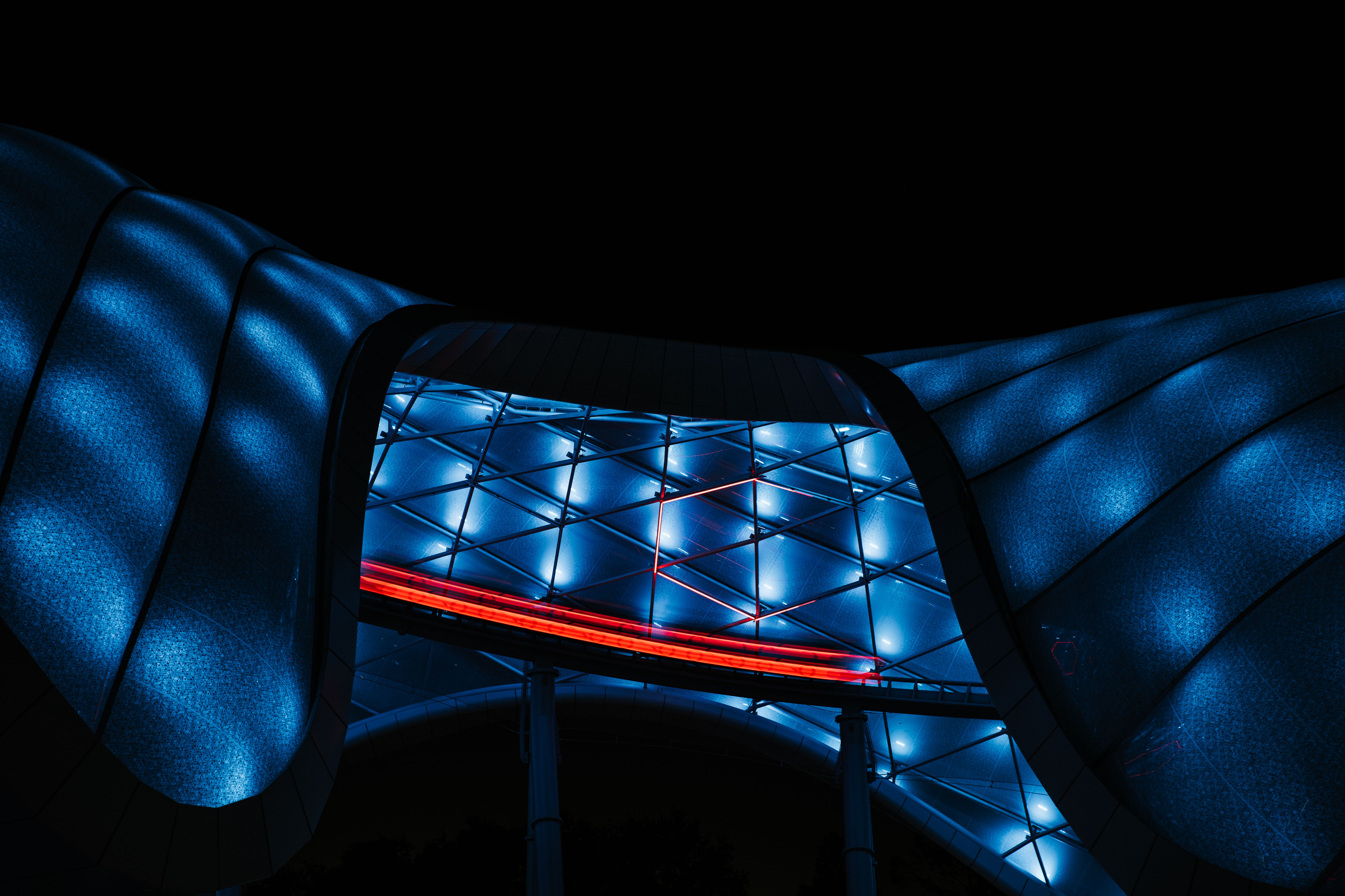 Futuristic Blue LED Architectural Design at Night · Free Stock Photo